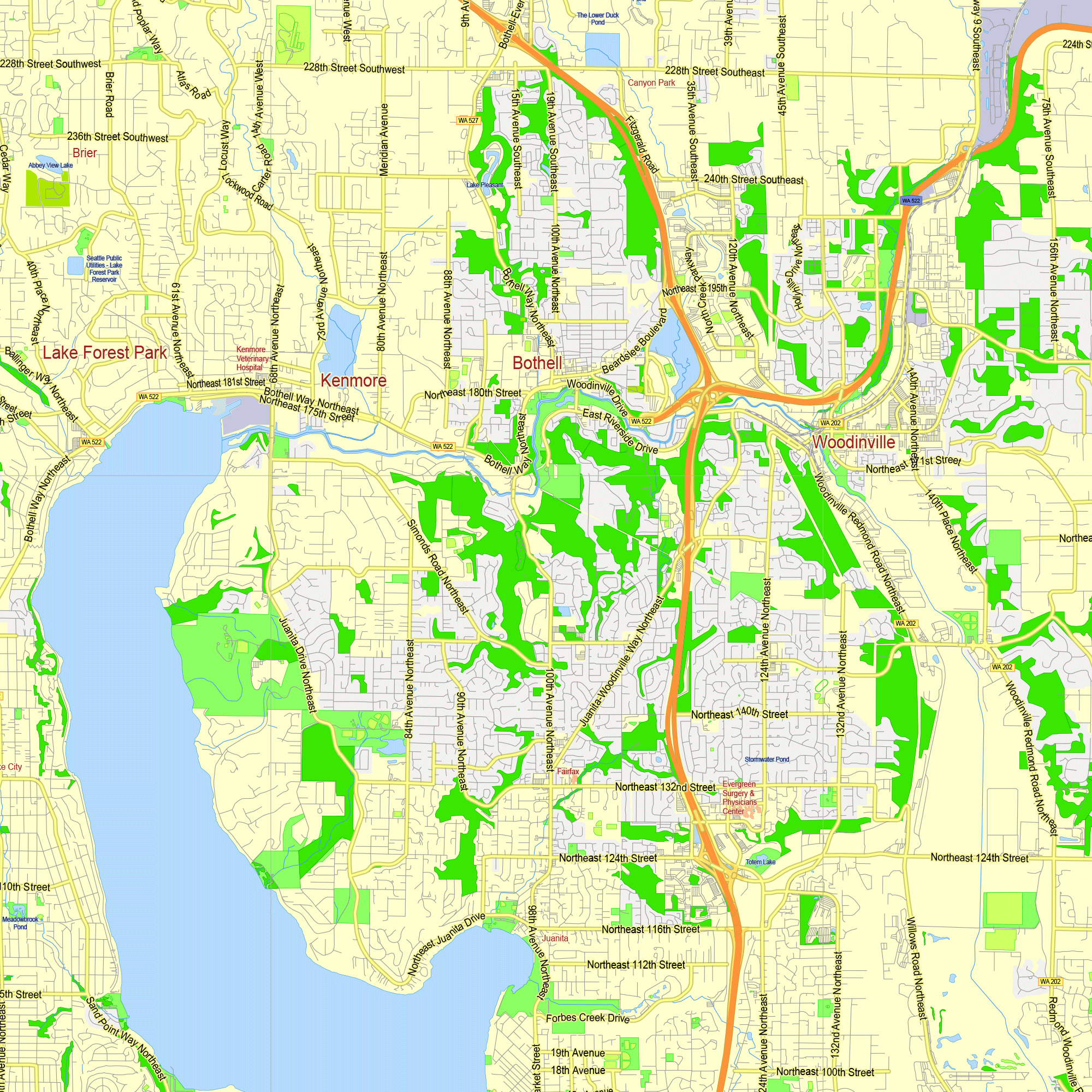 Seattle Washington US editable layered PDF Vector Map – Maps in Vector ...