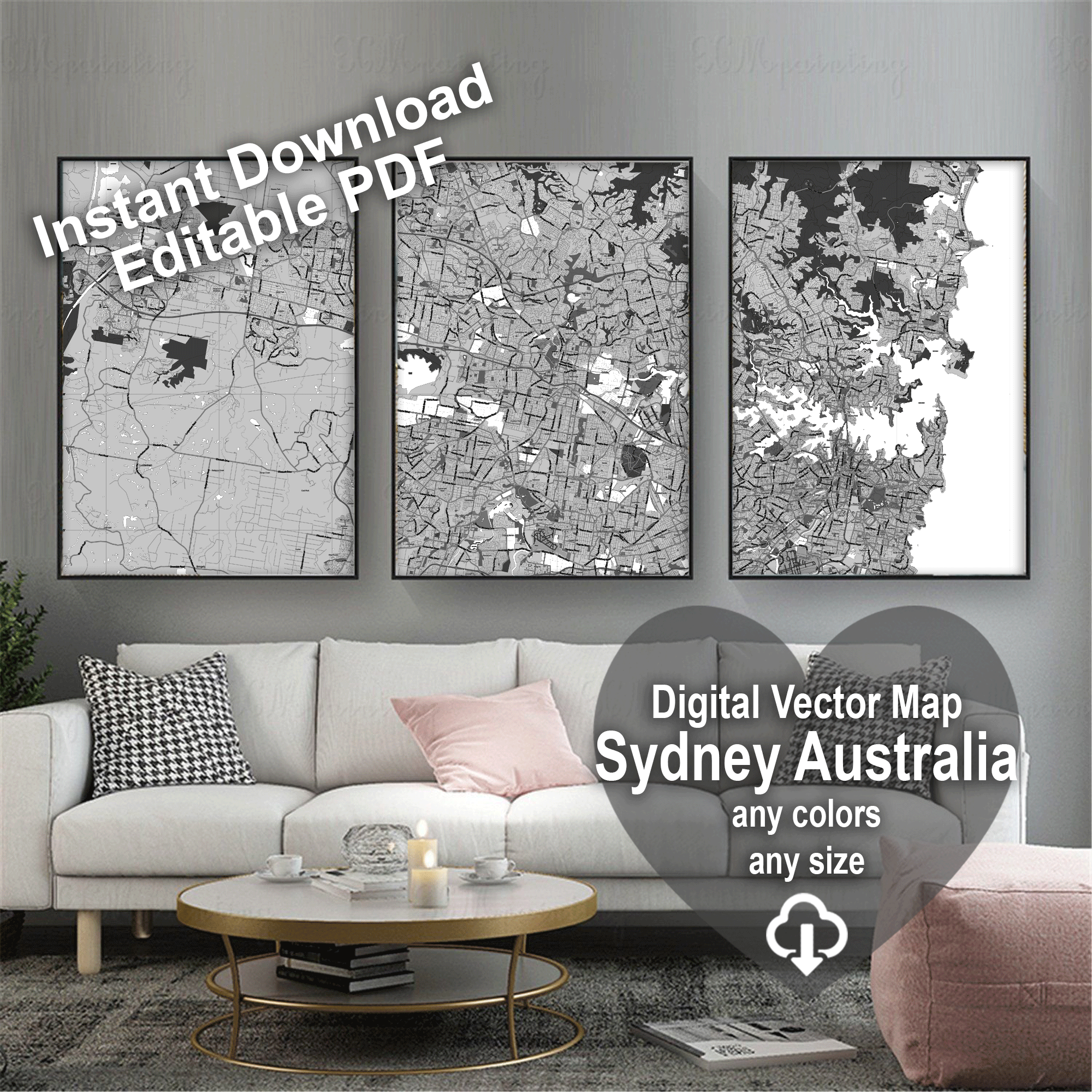 Sydney Australia Editable Layered Pdf Vector Map Version 33 Maps In