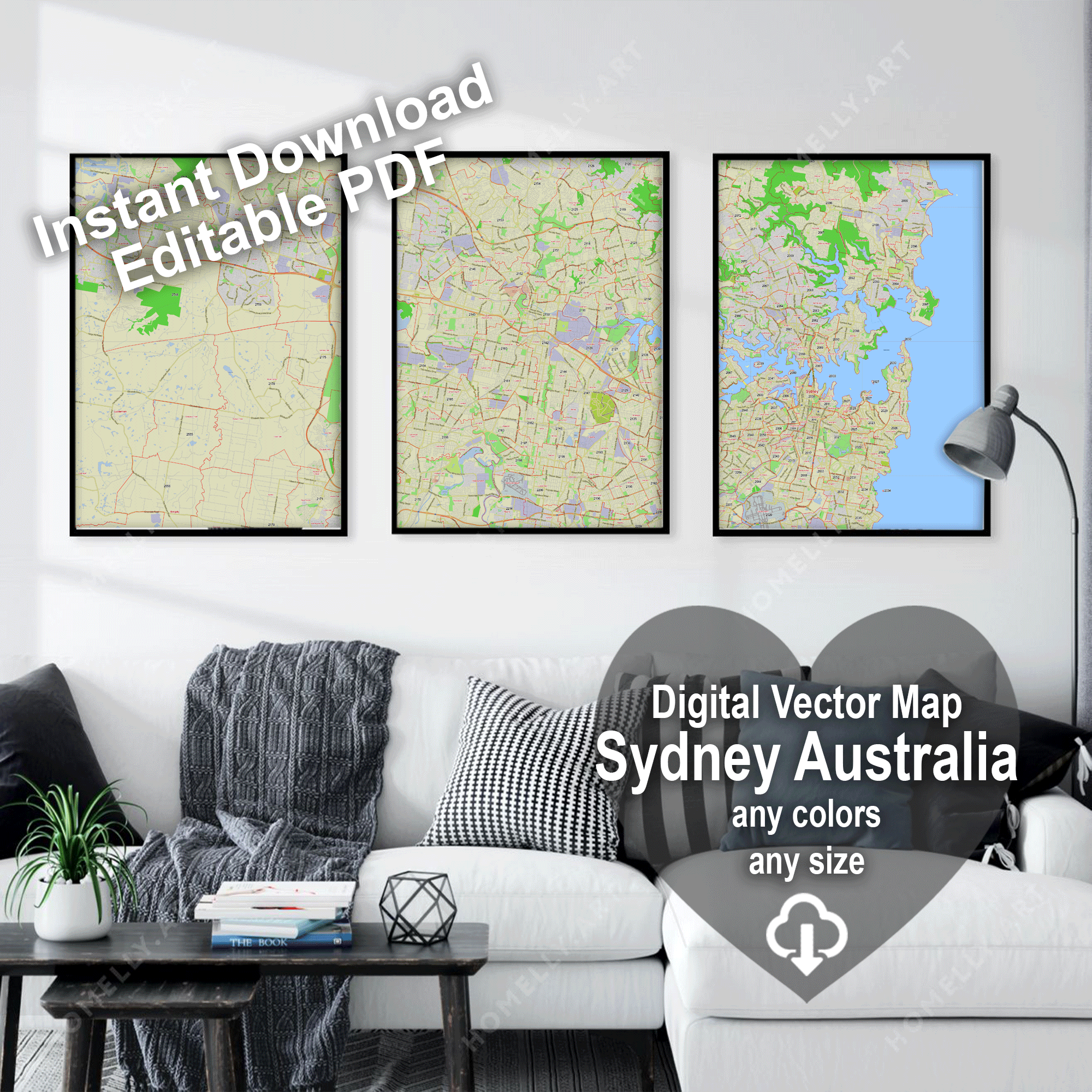 Sydney Australia editable layered PDF Vector Map Version 44 Zip-codes
