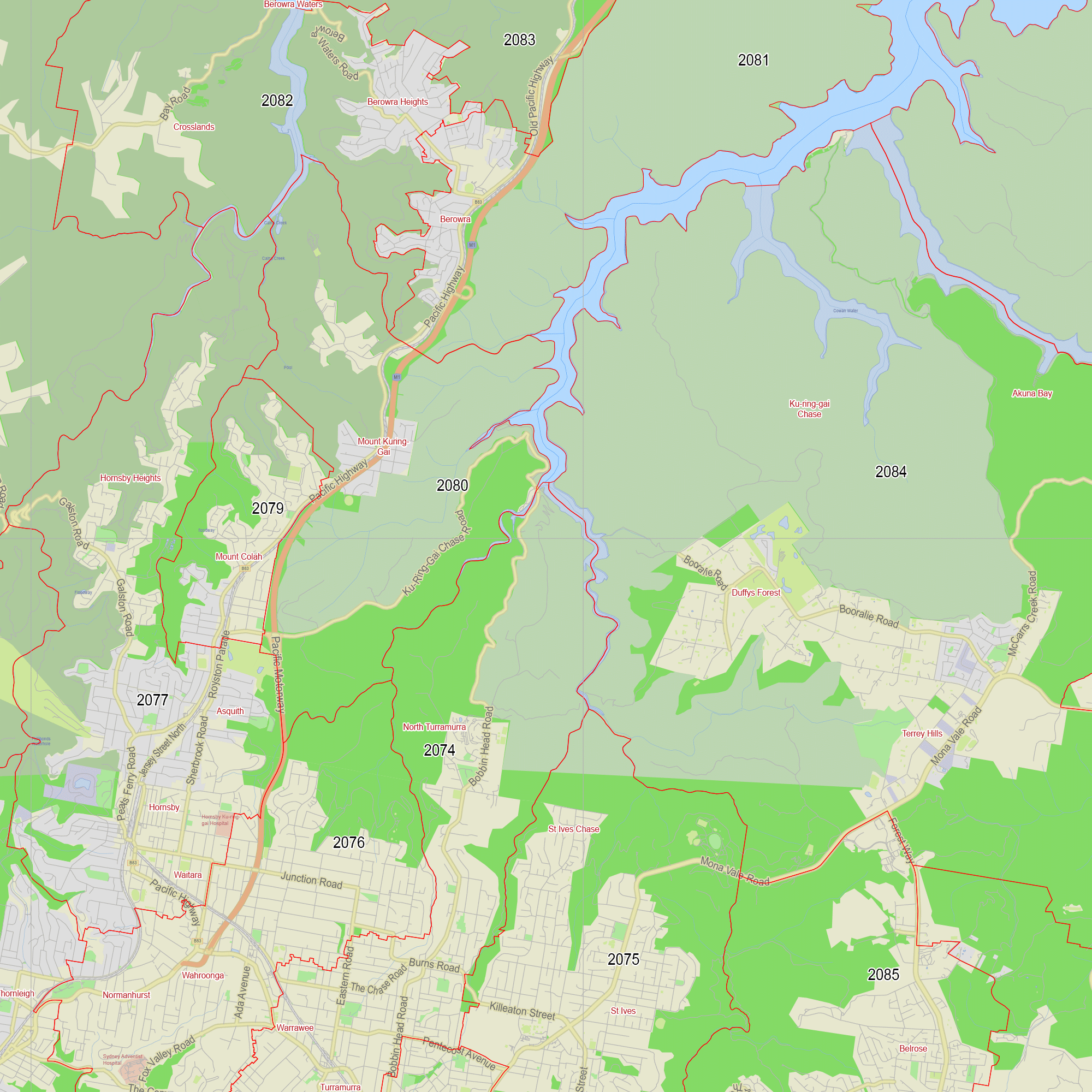 Sydney Australia editable layered PDF Vector Map Version 44 Zip-codes