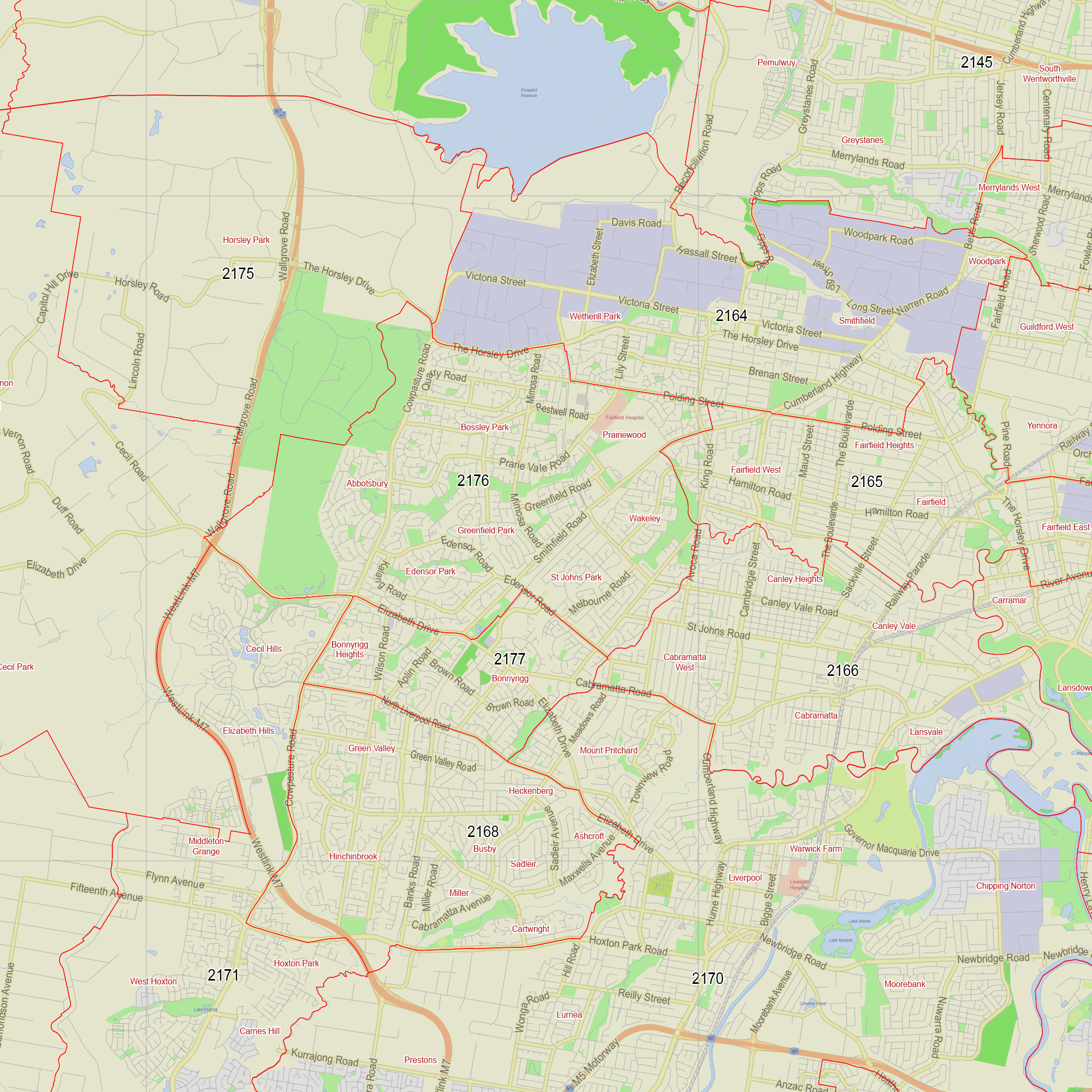 Sydney Australia editable layered PDF Vector Map Version 44 Zip-codes