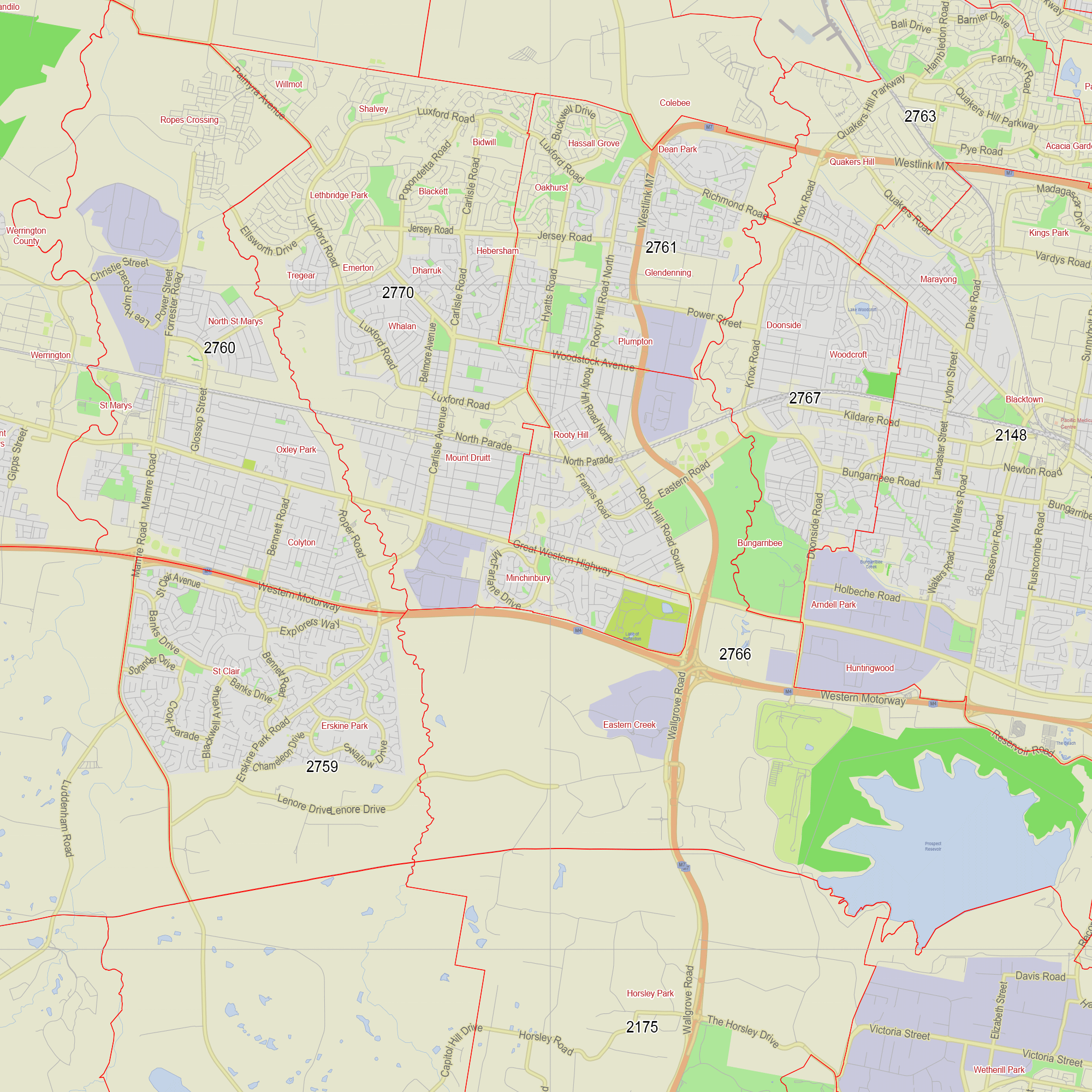 Sydney Australia editable layered PDF Vector Map Version 44 Zip-codes