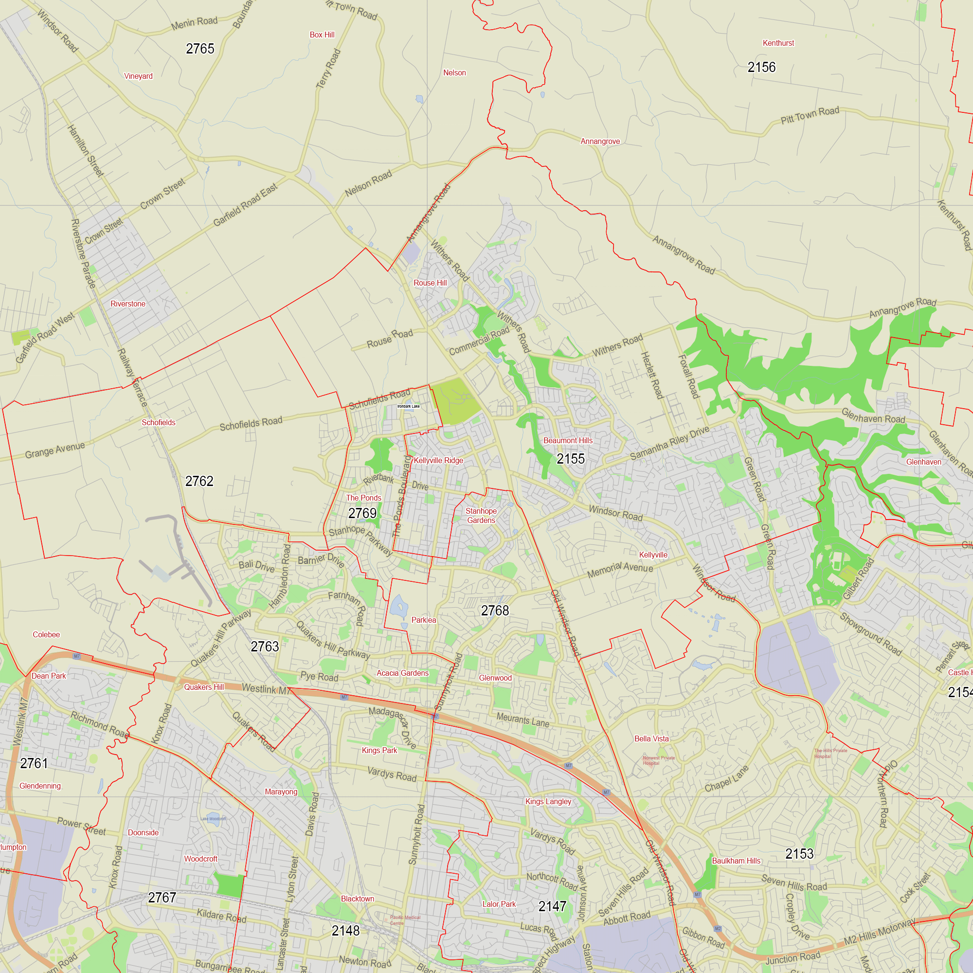 Sydney Australia editable layered PDF Vector Map Version 44 Zip-codes