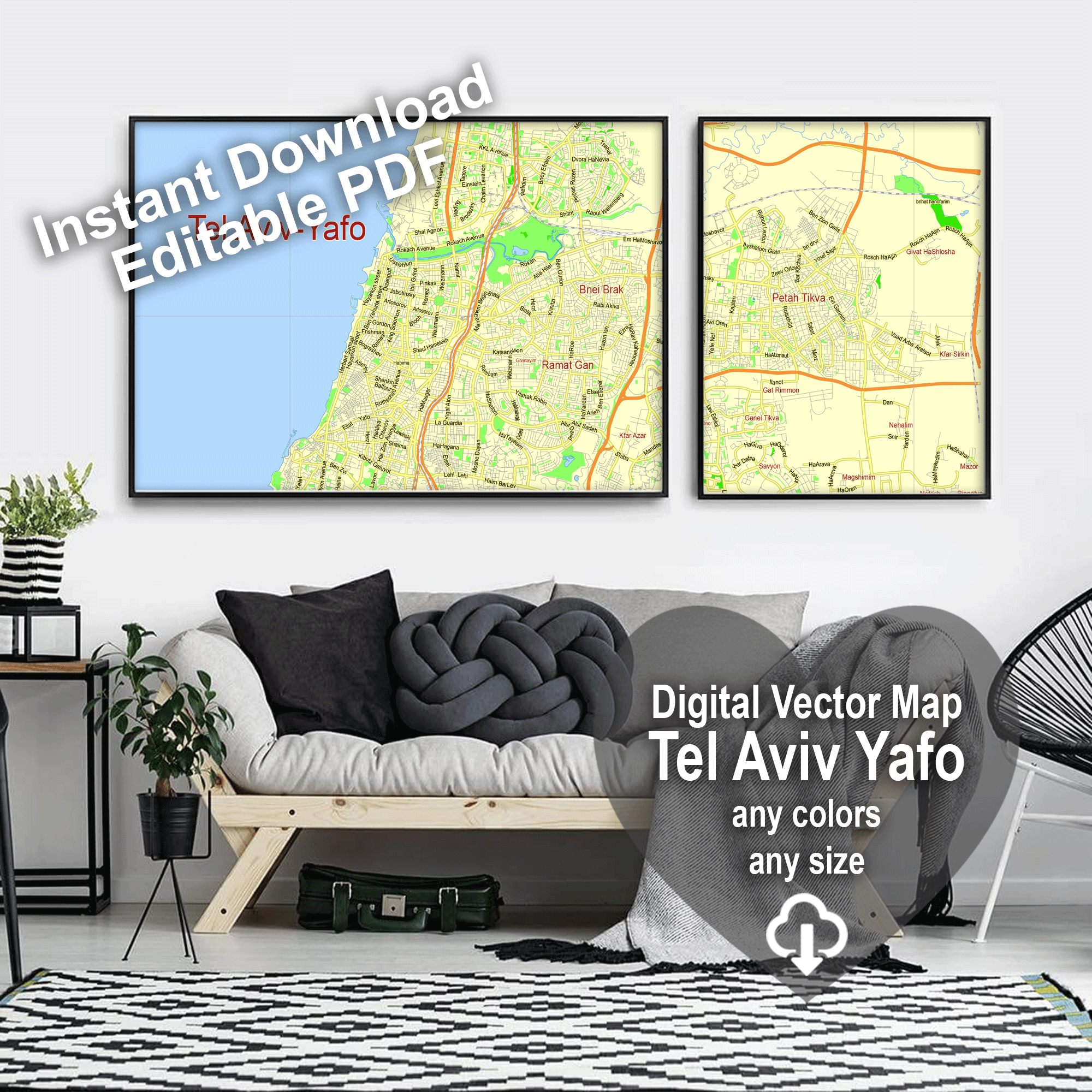 Tel Aviv Yafo Israel editable layered PDF Vector Map