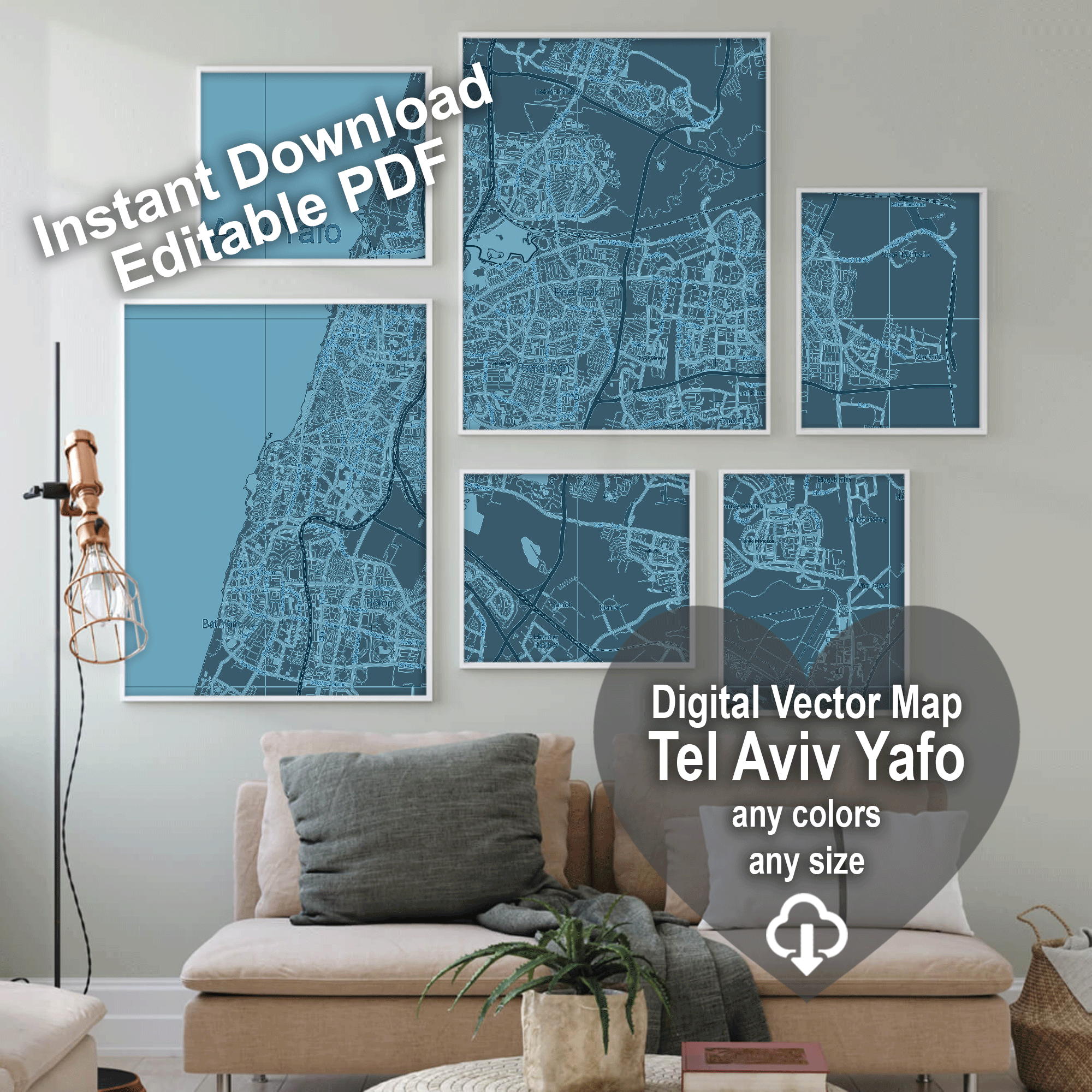 Tel Aviv Yafo Israel editable layered PDF Vector Map