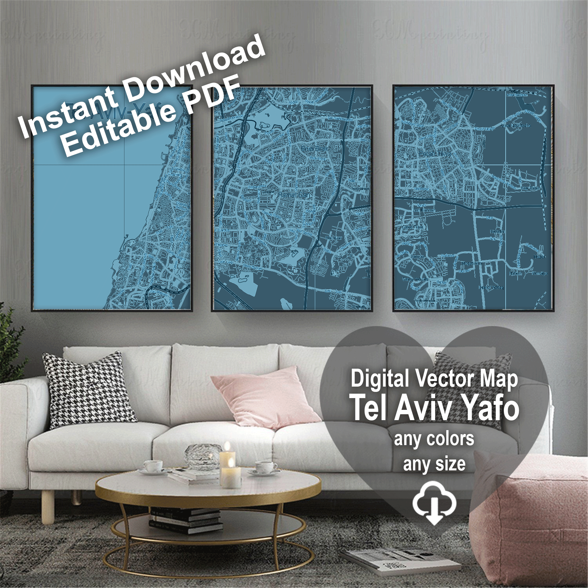 Tel Aviv Yafo Israel editable layered PDF Vector Map