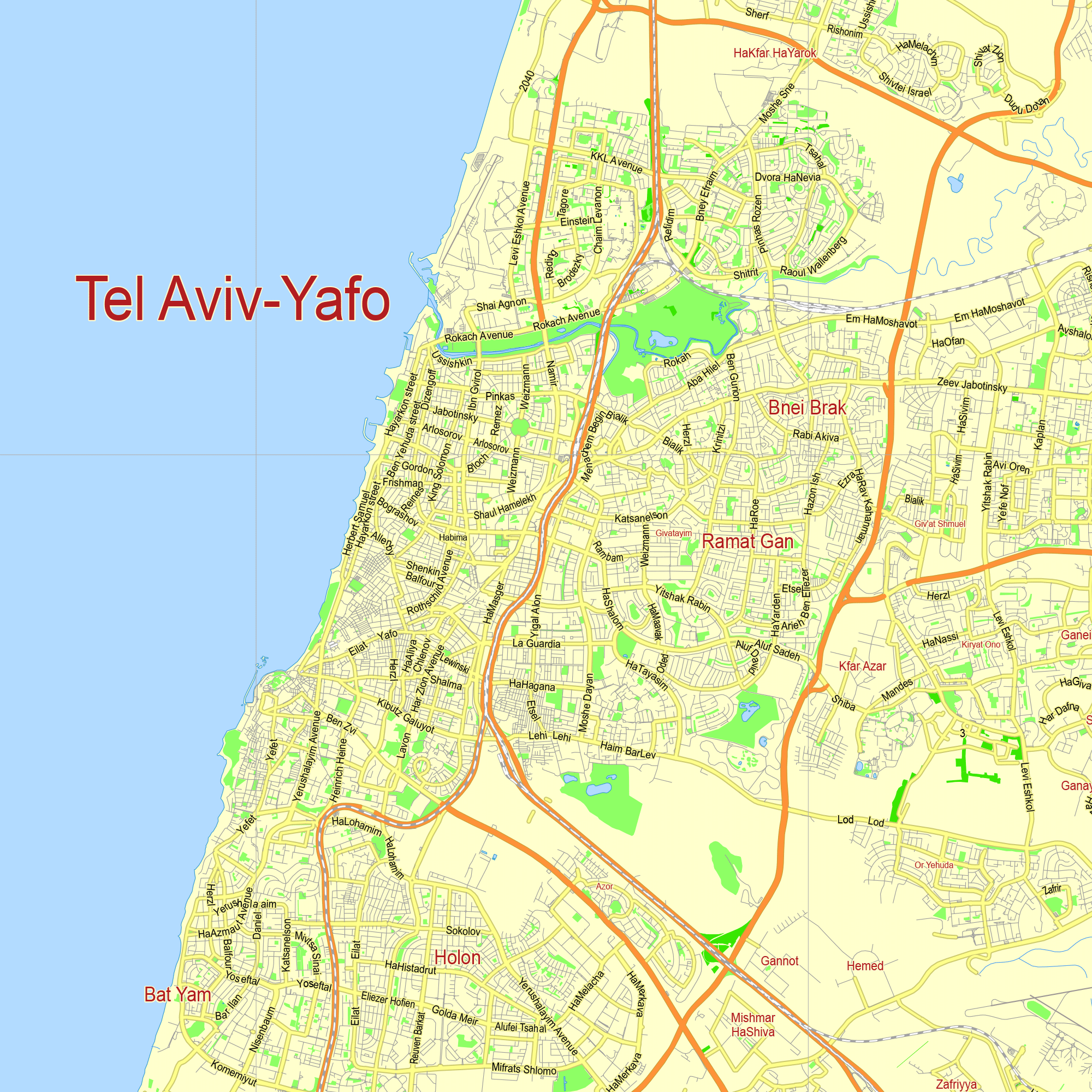 Tel Aviv Yafo Israel editable layered PDF Vector Map
