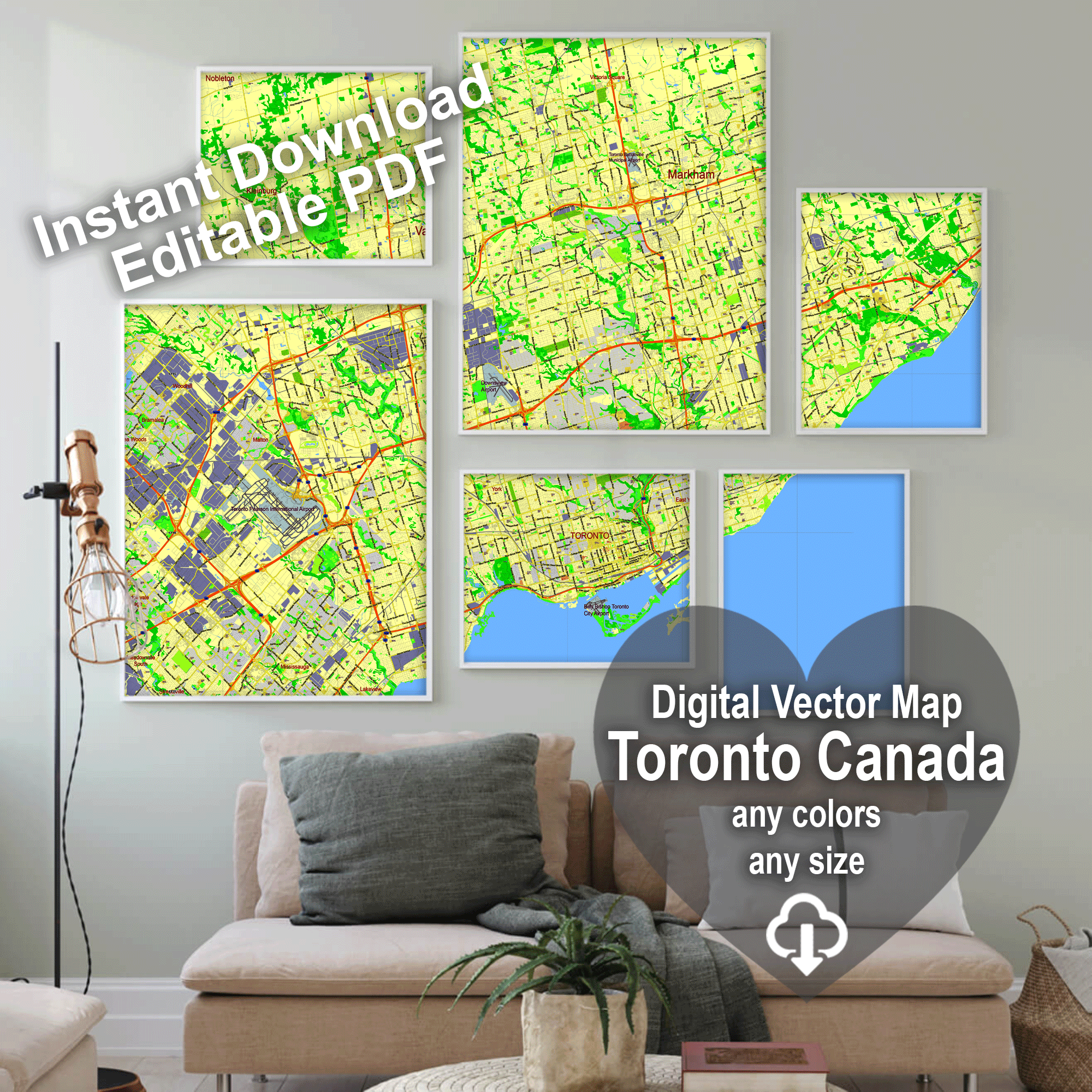Toronto Canada editable layered PDF Vector Map