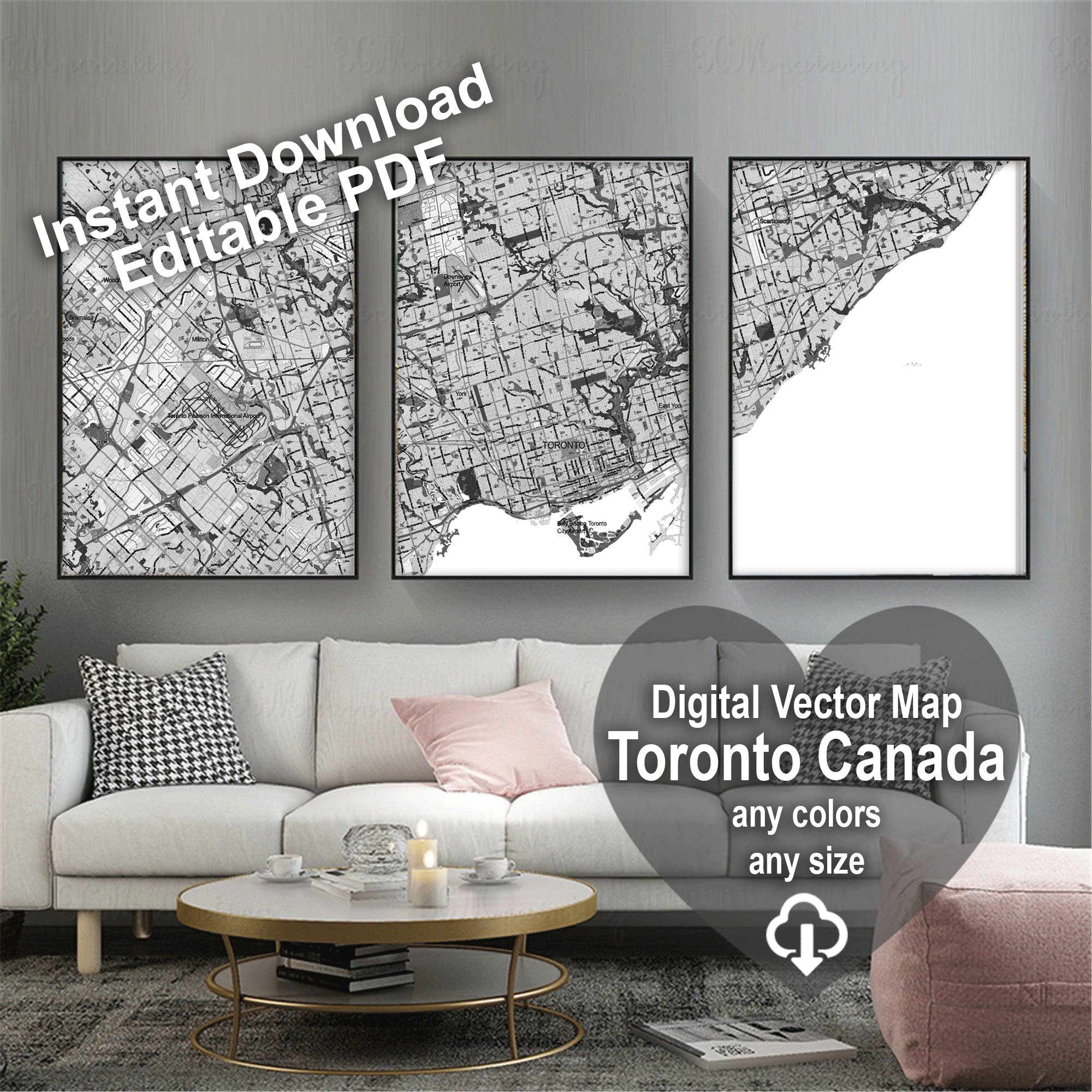 Toronto Canada editable layered PDF Vector Map – Maps in Vector ...