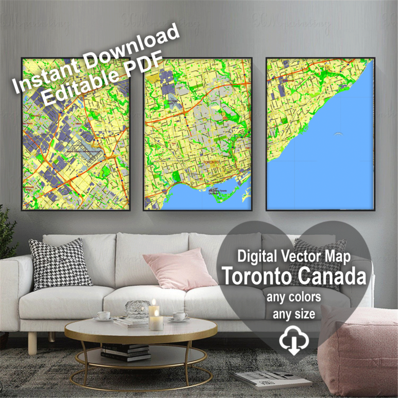 Toronto Canada editable layered PDF Vector Map – Maps in Vector ...