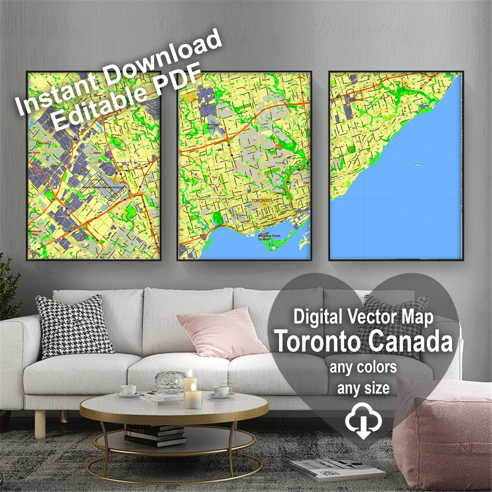 Toronto Canada editable layered PDF Vector Map – Maps in Vector ...
