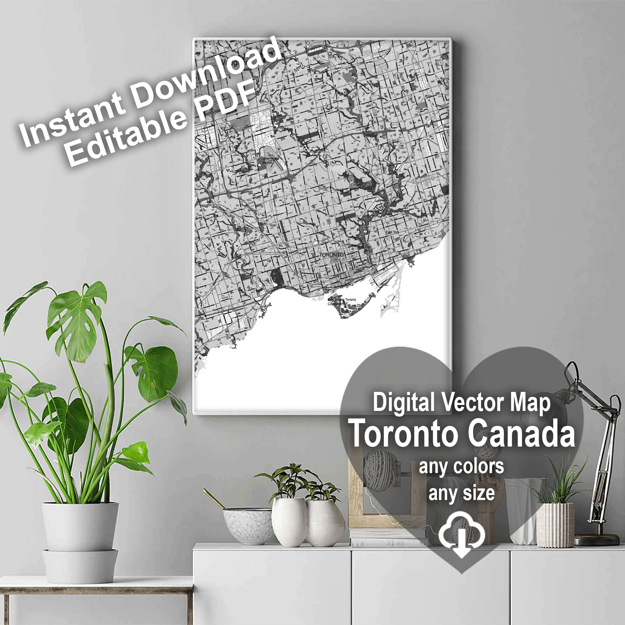 Toronto Canada editable layered PDF Vector Map – Maps in Vector ...
