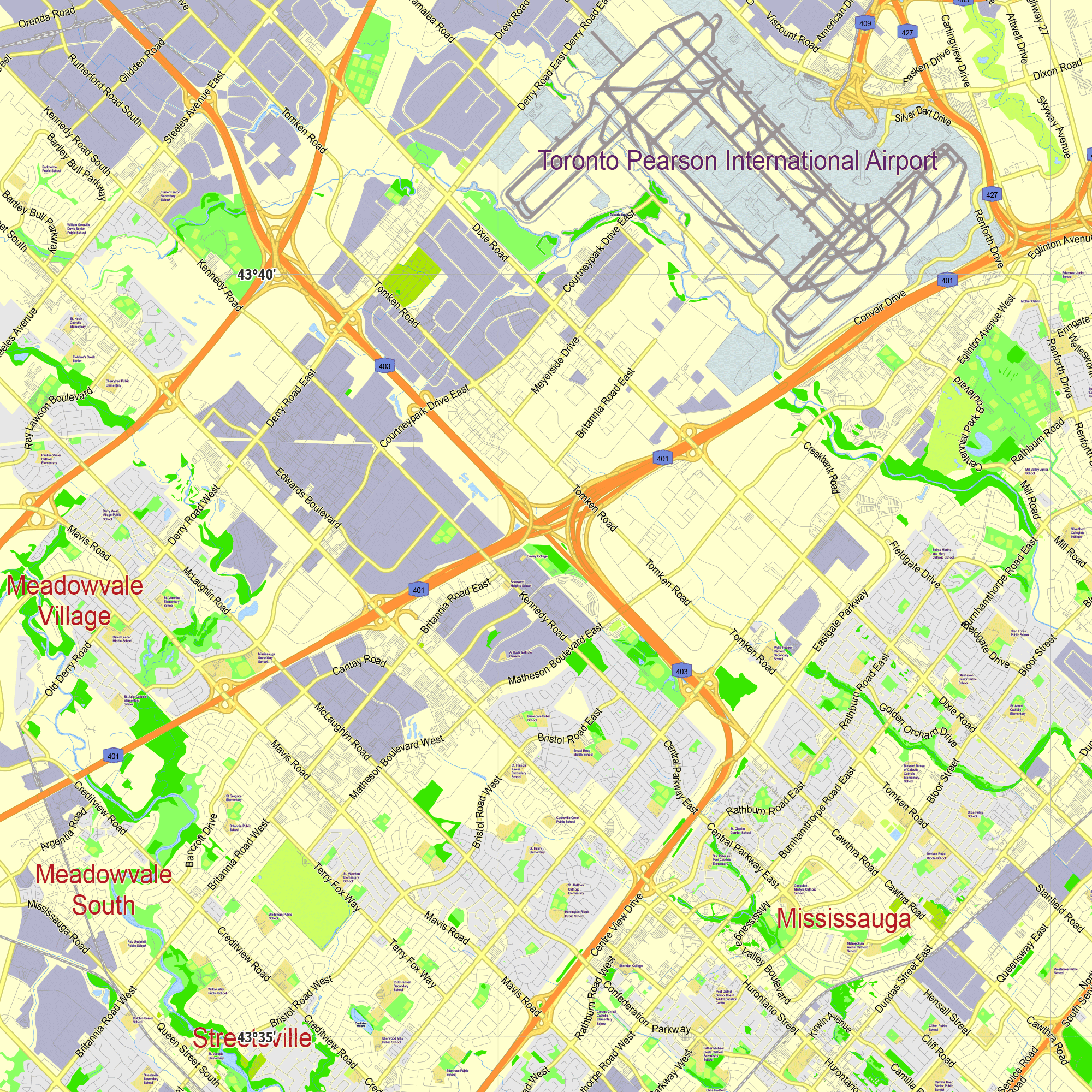 Toronto Canada editable layered PDF Vector Map – Maps in Vector ...