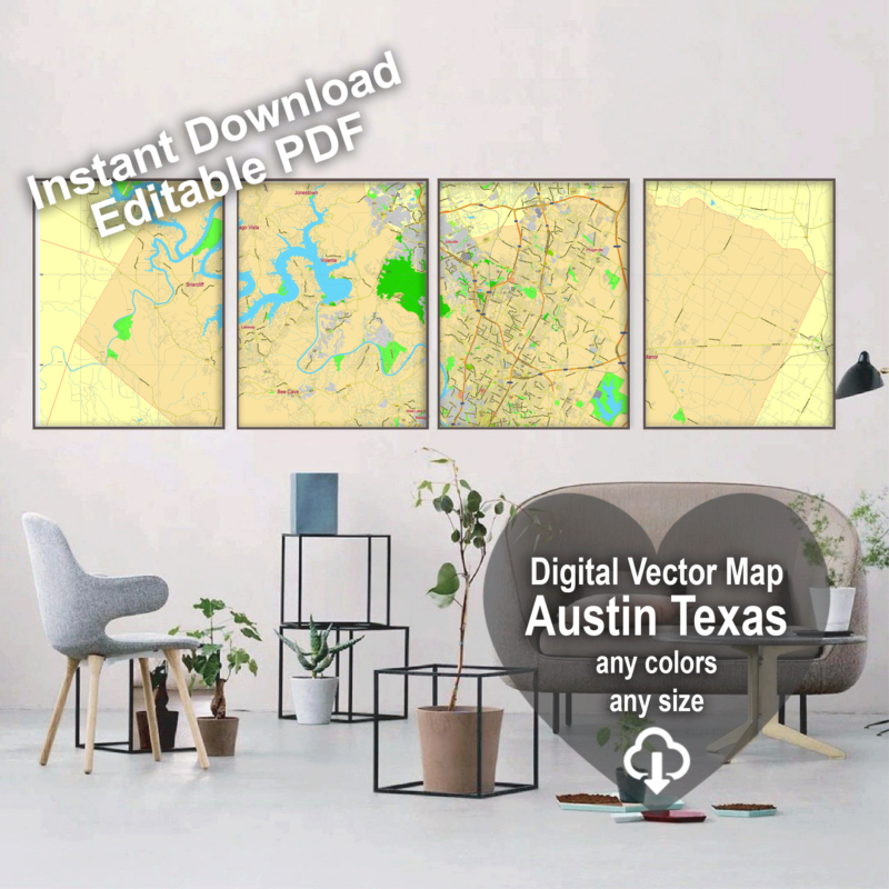 Austin Texas US editable layered PDF Vector Map – Maps in Vector ...