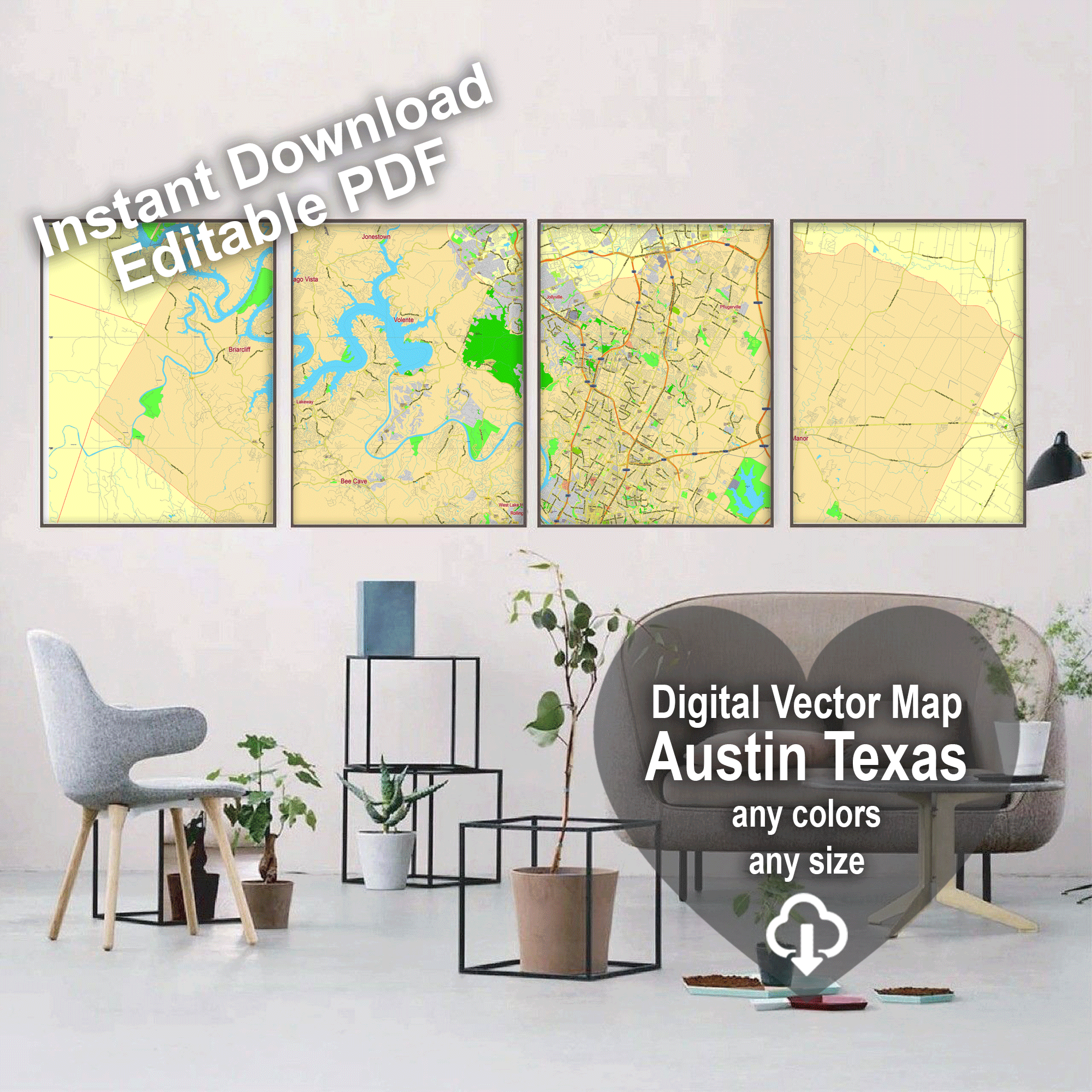 Austin Texas US editable layered PDF Vector Map