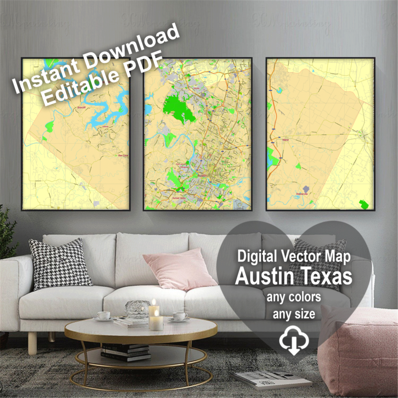 Austin Texas US editable layered PDF Vector Map – Maps in Vector ...