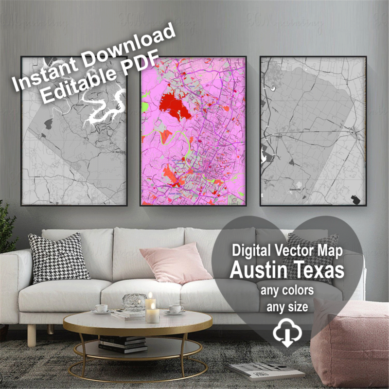 Austin Texas US editable layered PDF Vector Map – Maps in Vector ...