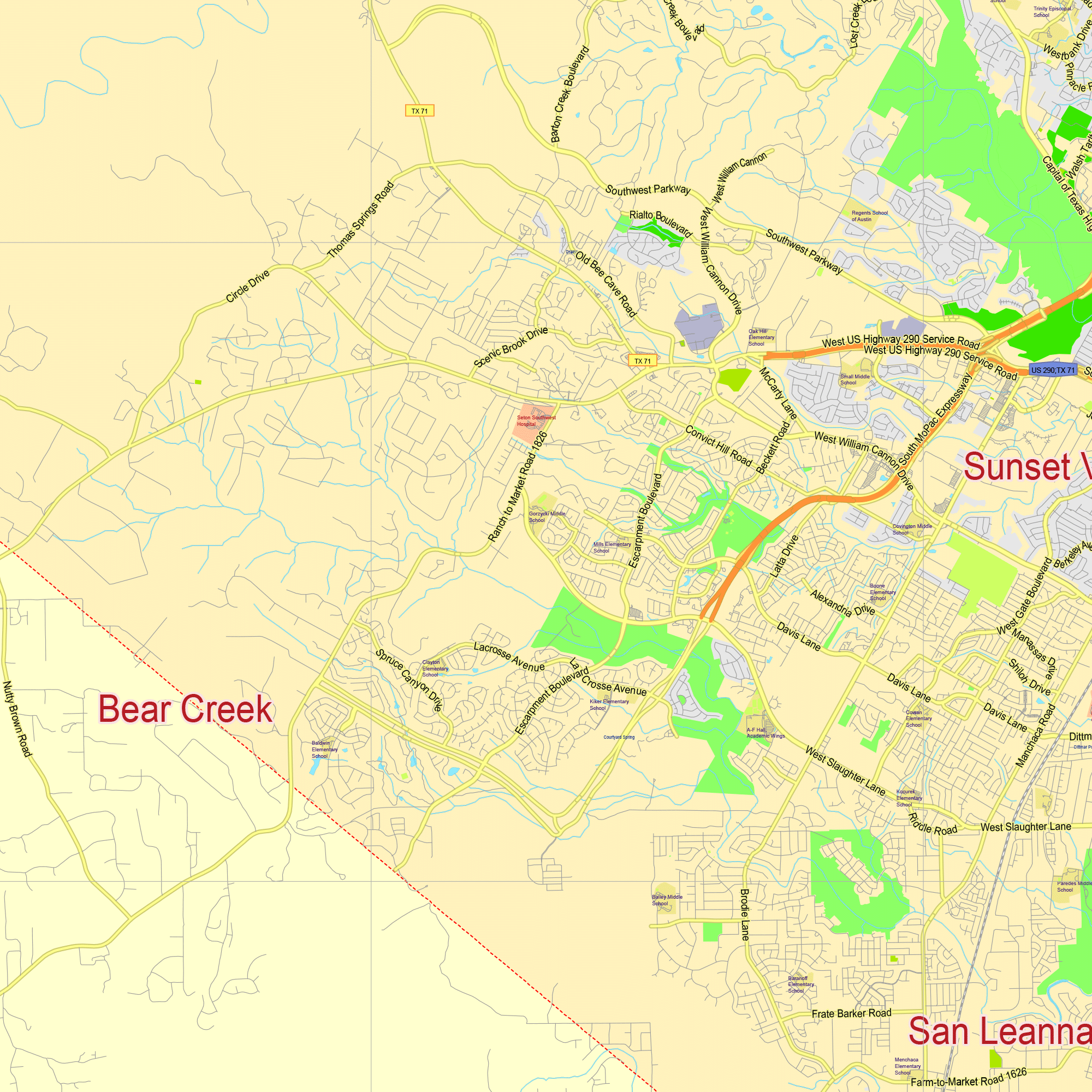 Austin Texas US editable layered PDF Vector Map – Maps in Vector ...