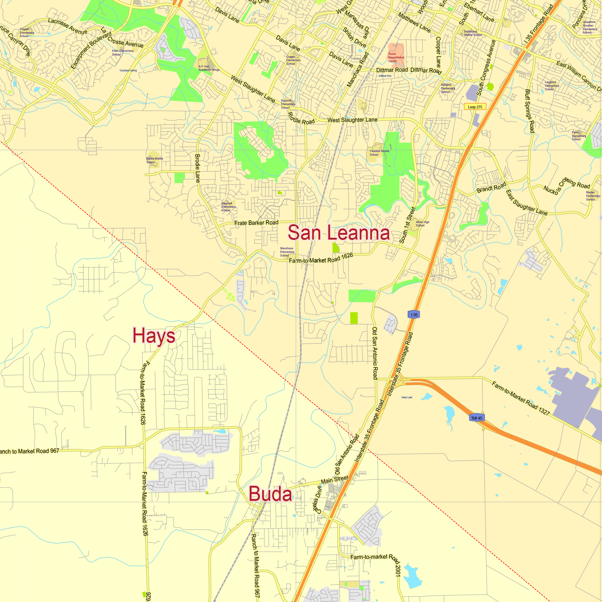 Austin Texas US editable layered PDF Vector Map – Maps in Vector ...