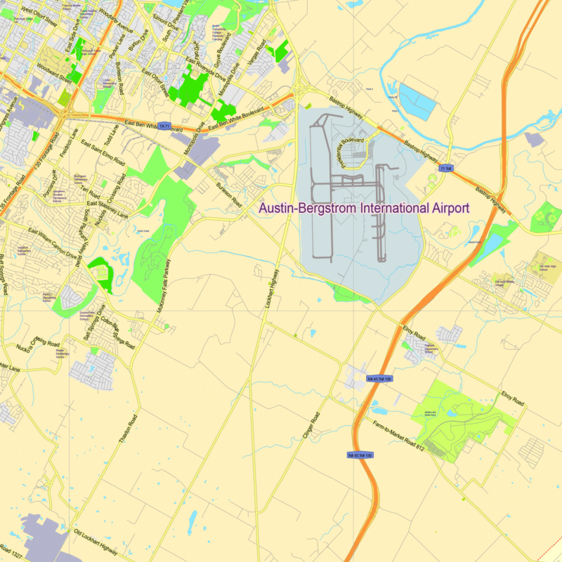 Austin Texas US editable layered PDF Vector Map – Maps in Vector ...