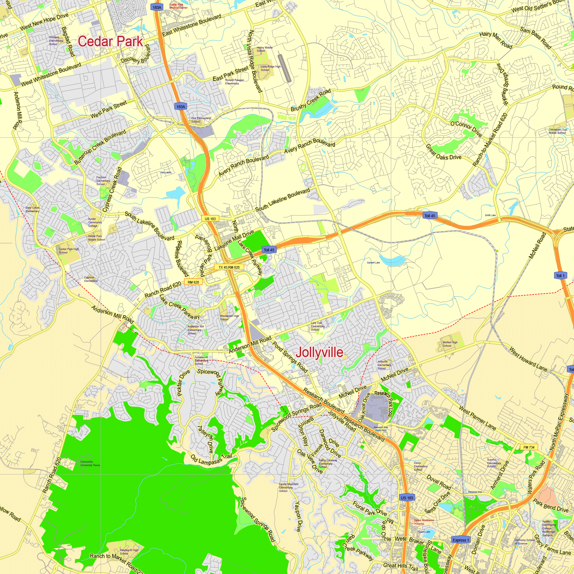 Austin Texas US editable layered PDF Vector Map