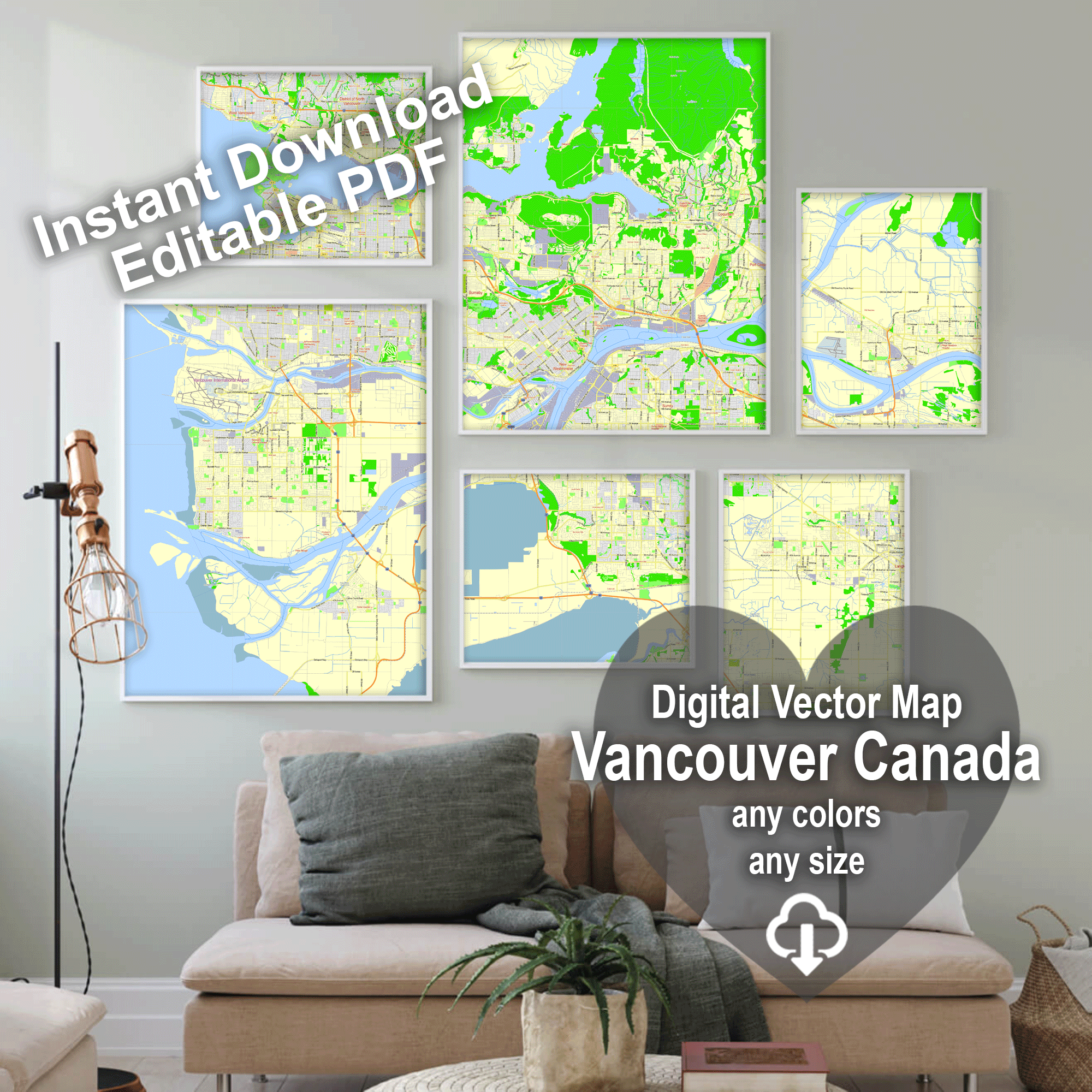 Vancouver Canada editable layered PDF Vector Map – Maps in Vector ...