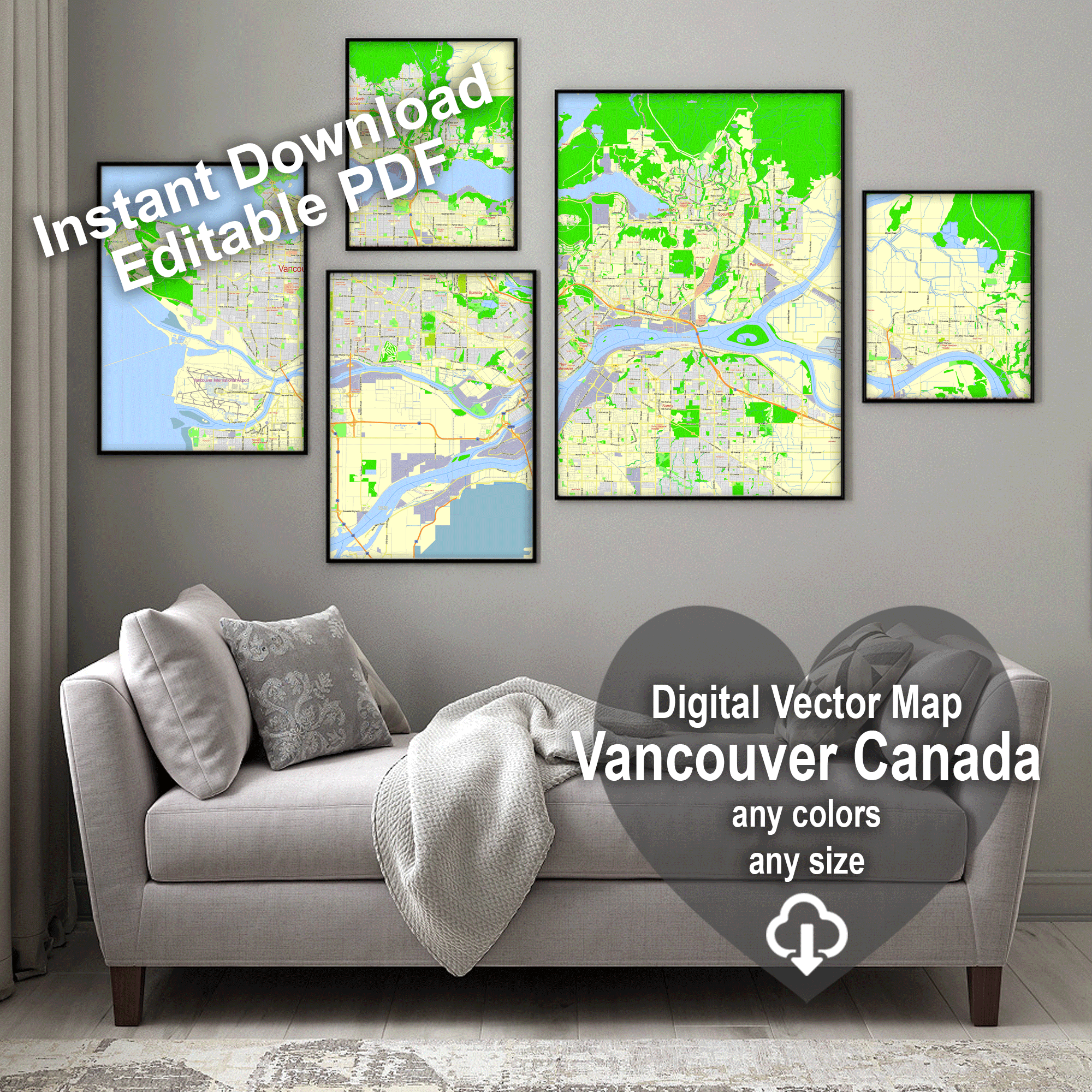 Vancouver Canada editable layered PDF Vector Map – Maps in Vector ...