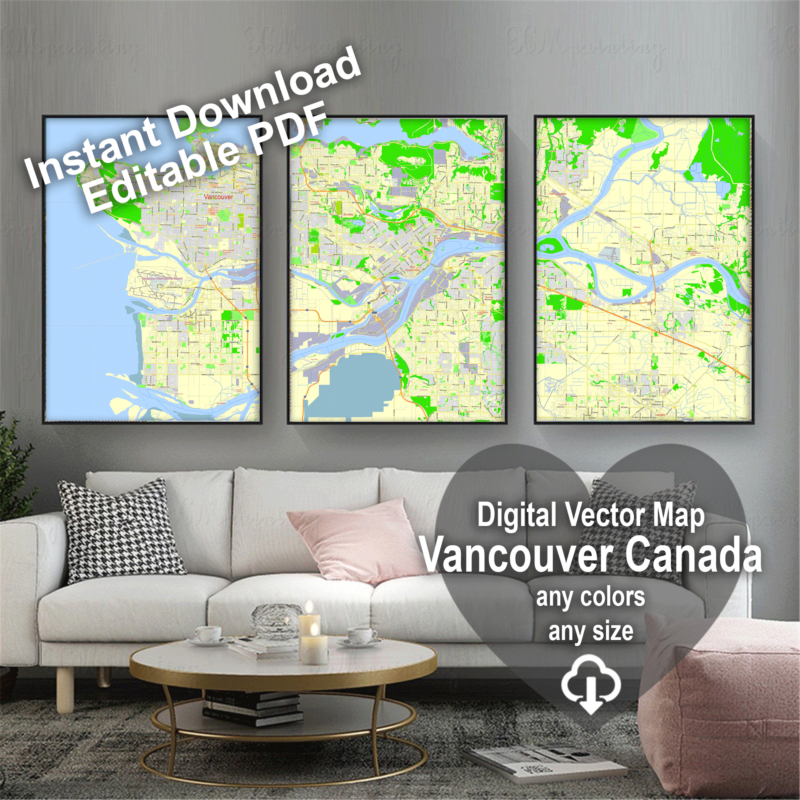 Vancouver Canada editable layered PDF Vector Map – Maps in Vector ...
