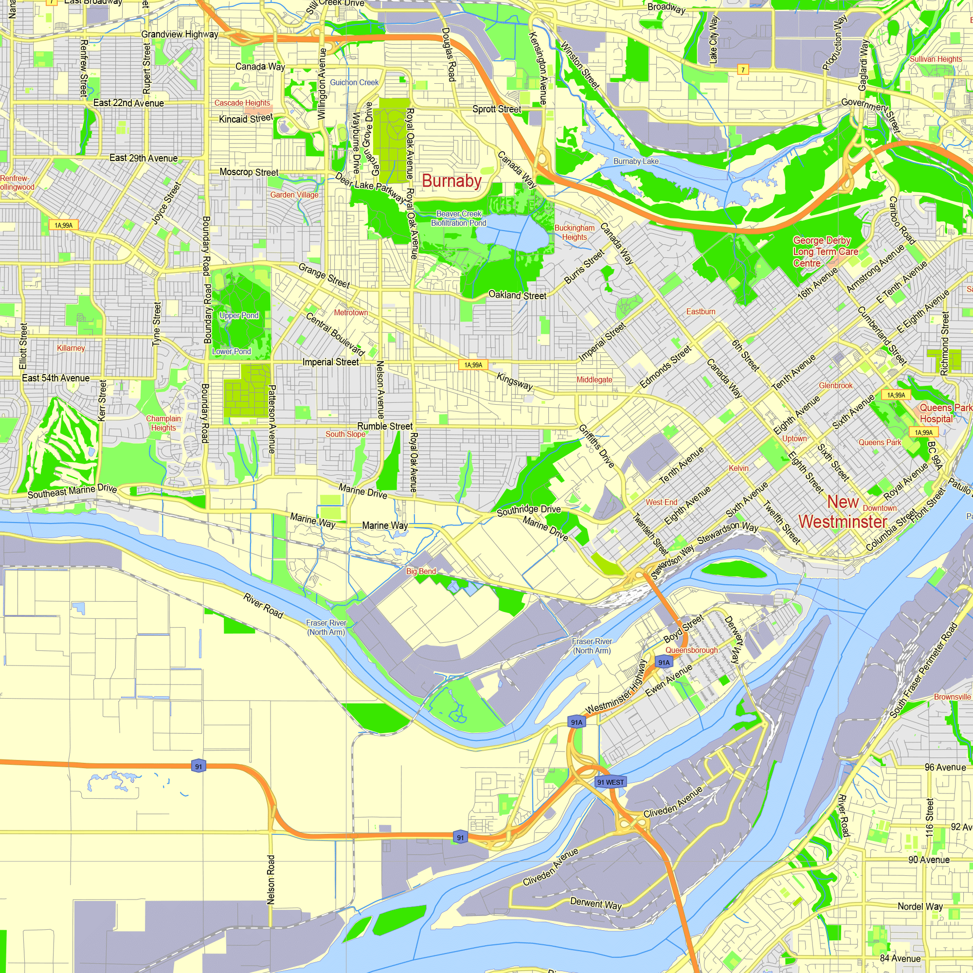 Vancouver Canada editable layered PDF Vector Map – Maps in Vector ...