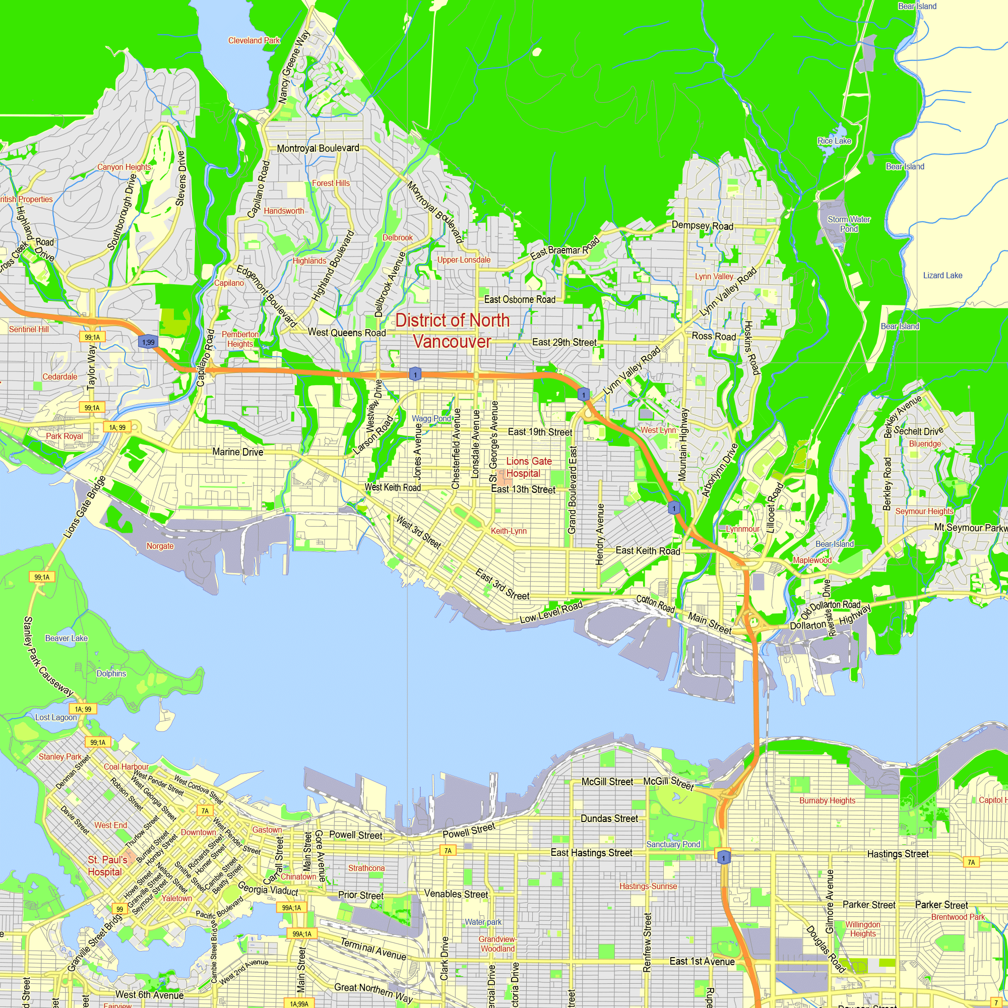 Vancouver Canada editable layered PDF Vector Map – Maps in Vector ...