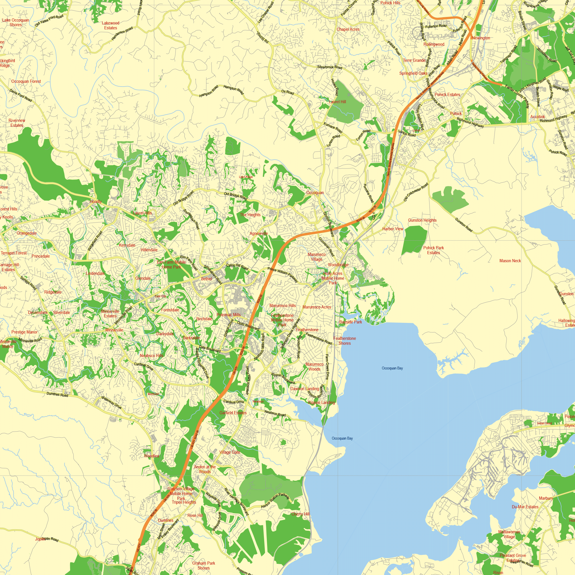 Washington DC + Baltimore Maryland US editable layered PDF Vector Map