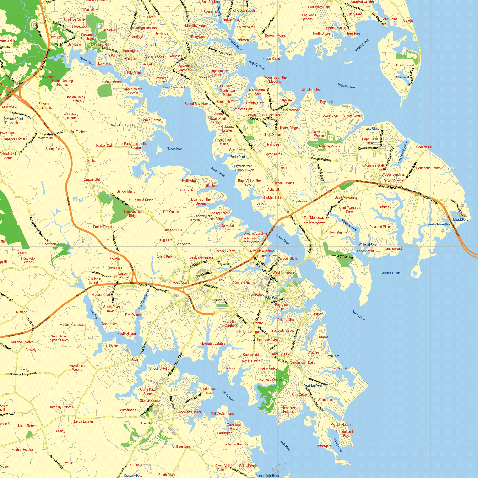 Washington DC + Baltimore Maryland US editable layered PDF Vector Map