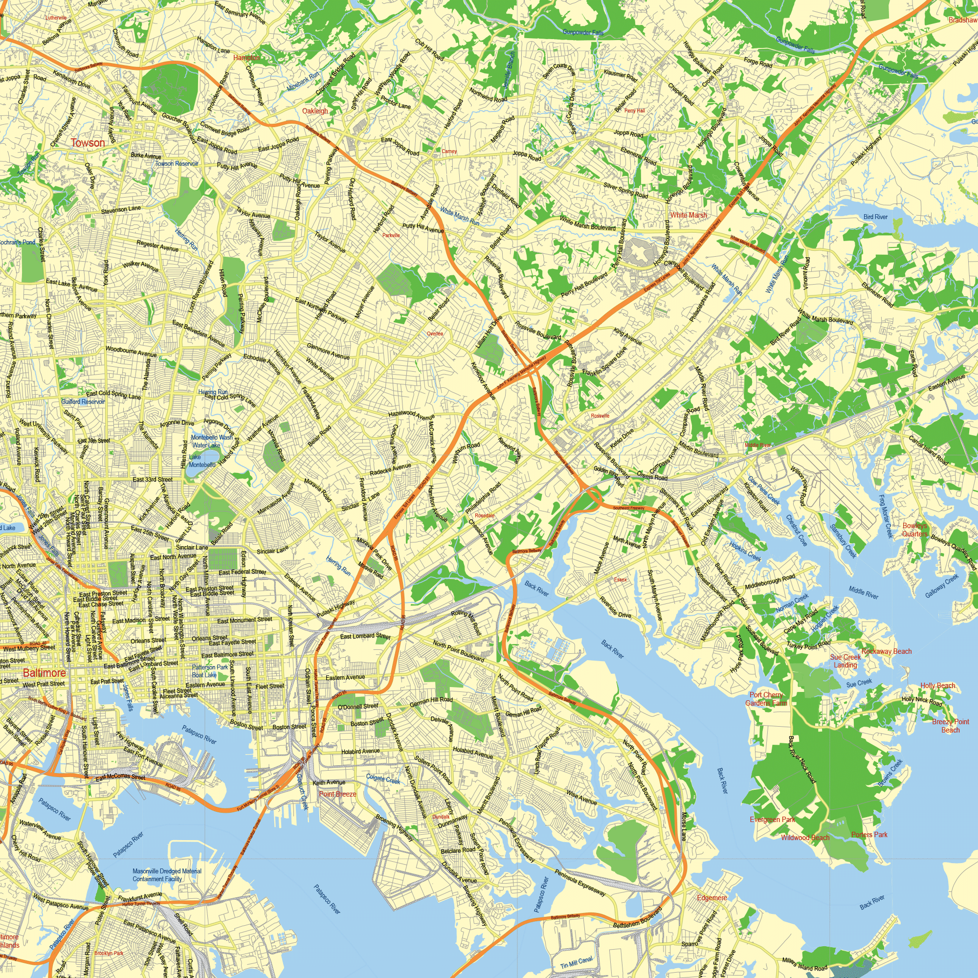 Washington DC + Baltimore Maryland US editable layered PDF Vector Map