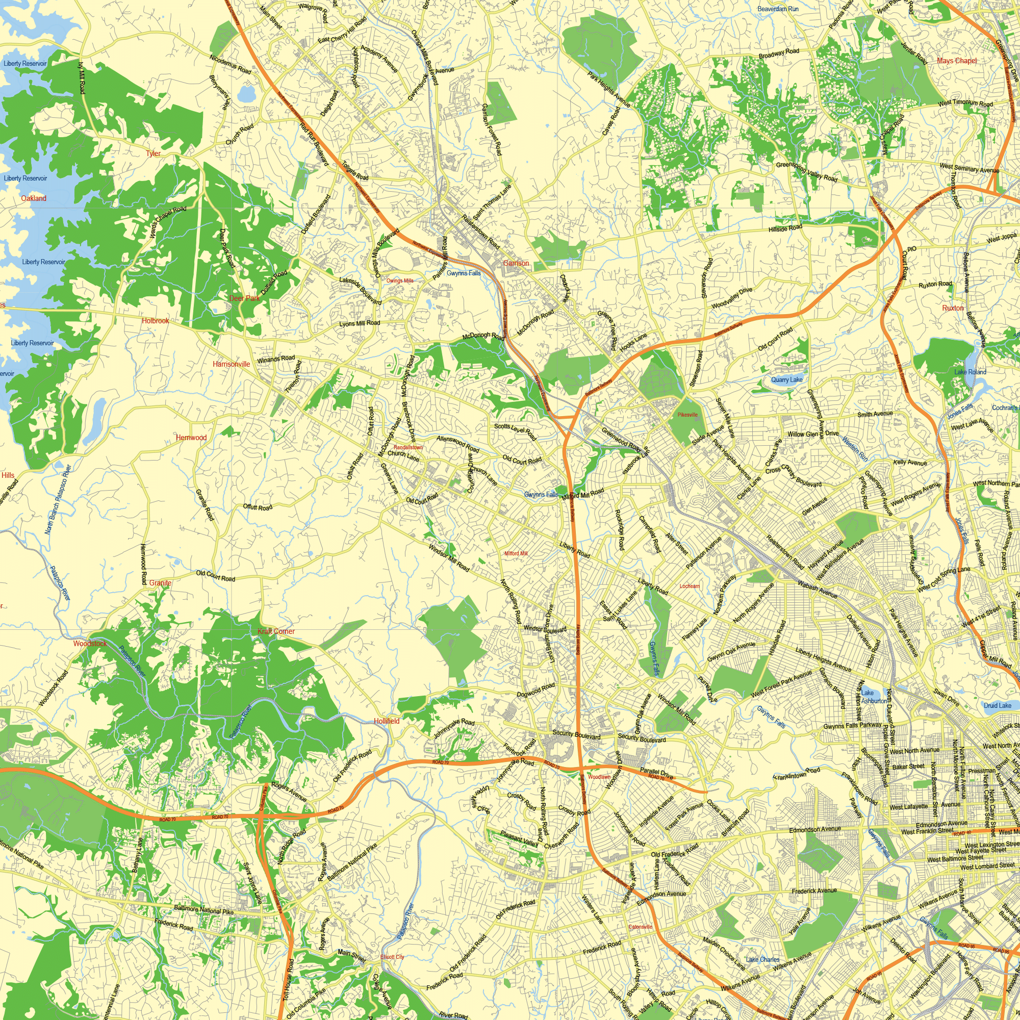 Washington DC + Baltimore Maryland US editable layered PDF Vector Map