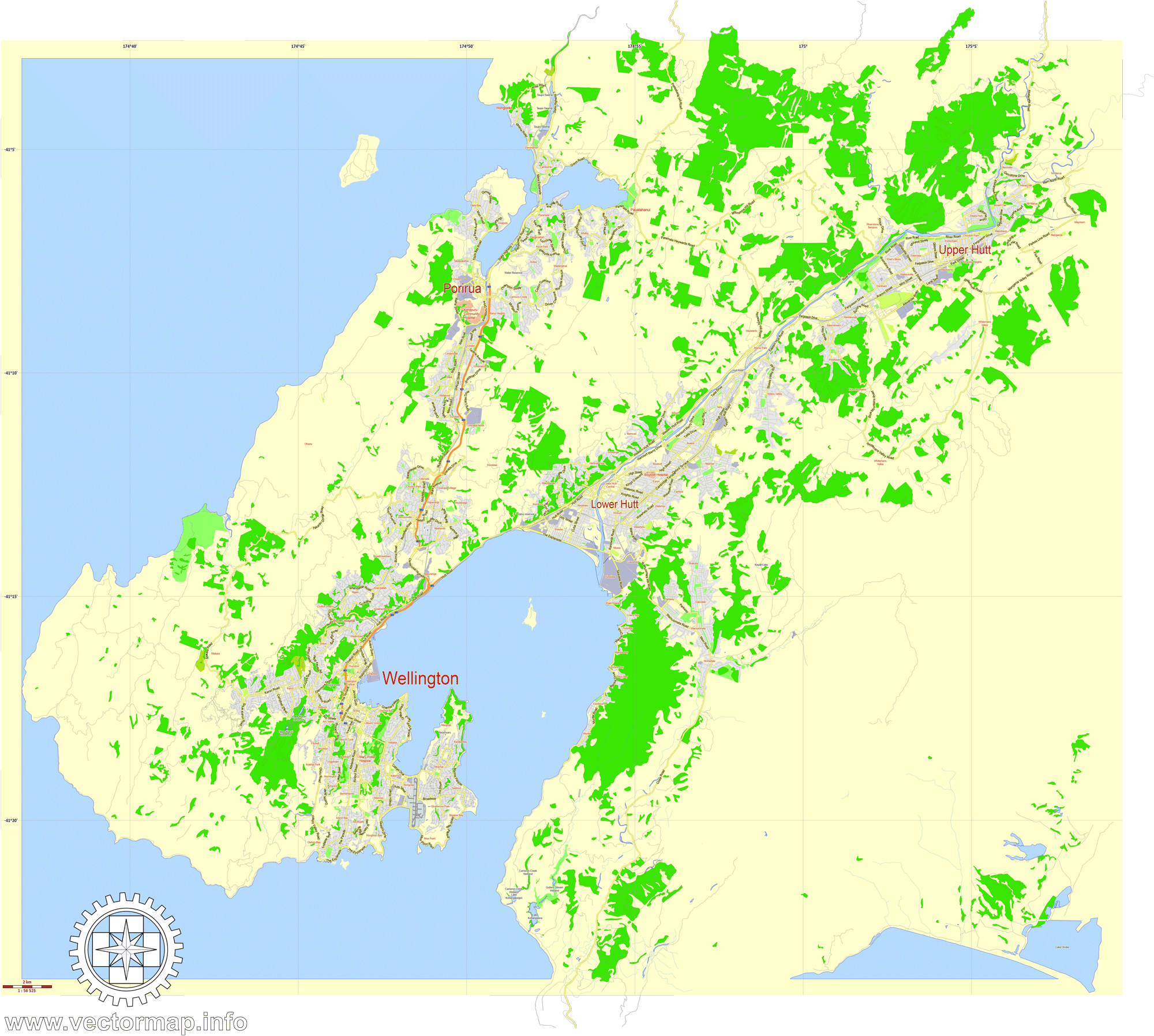 Wellington New Zealand editable layered PDF Vector Map https ...
