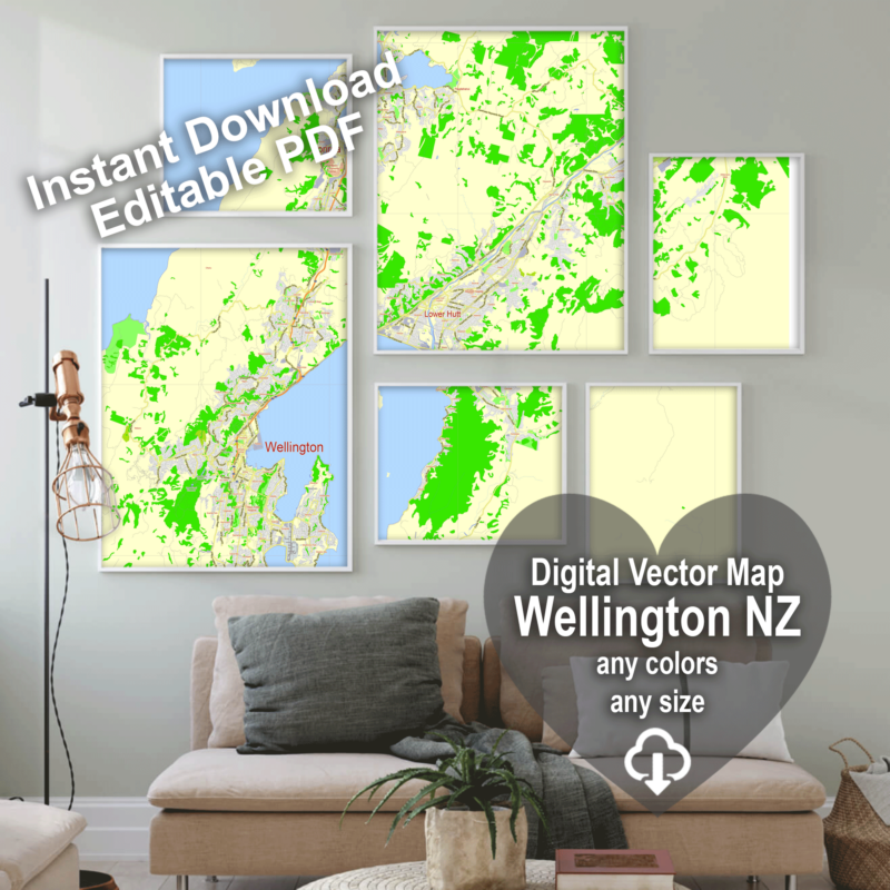 Wellington New Zealand editable layered PDF Vector Map – Maps in Vector ...