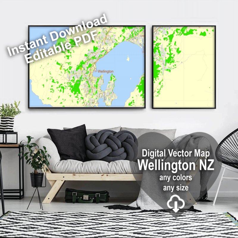 Wellington New Zealand editable layered PDF Vector Map – Maps in Vector ...