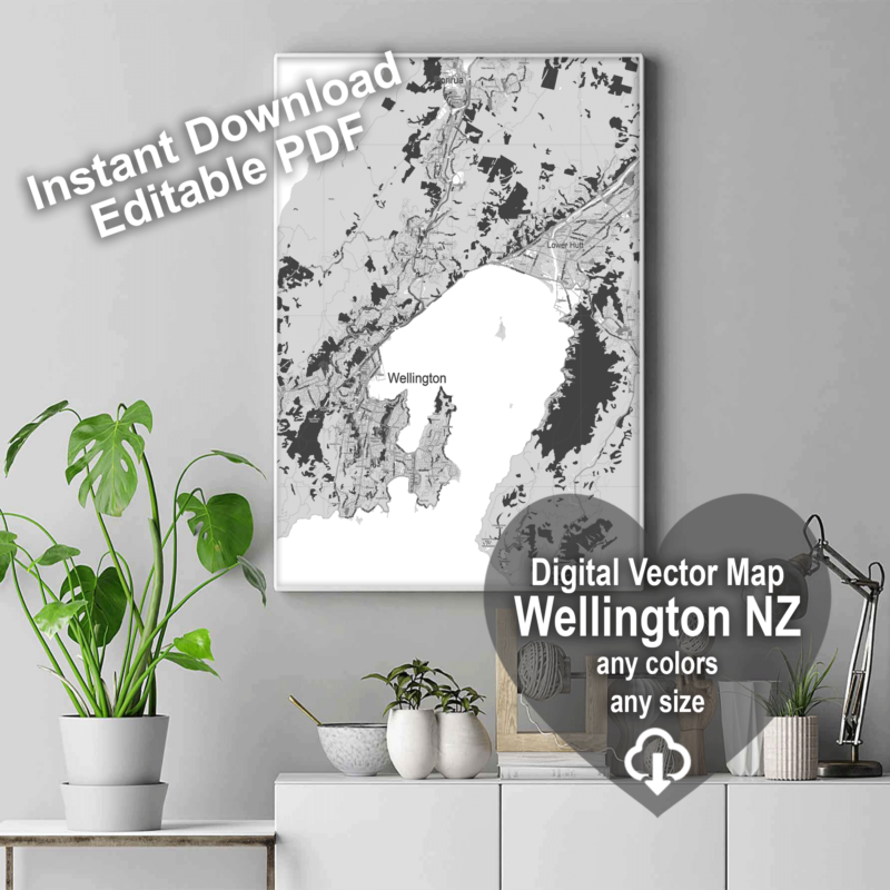 Wellington New Zealand editable layered PDF Vector Map – Maps in Vector ...