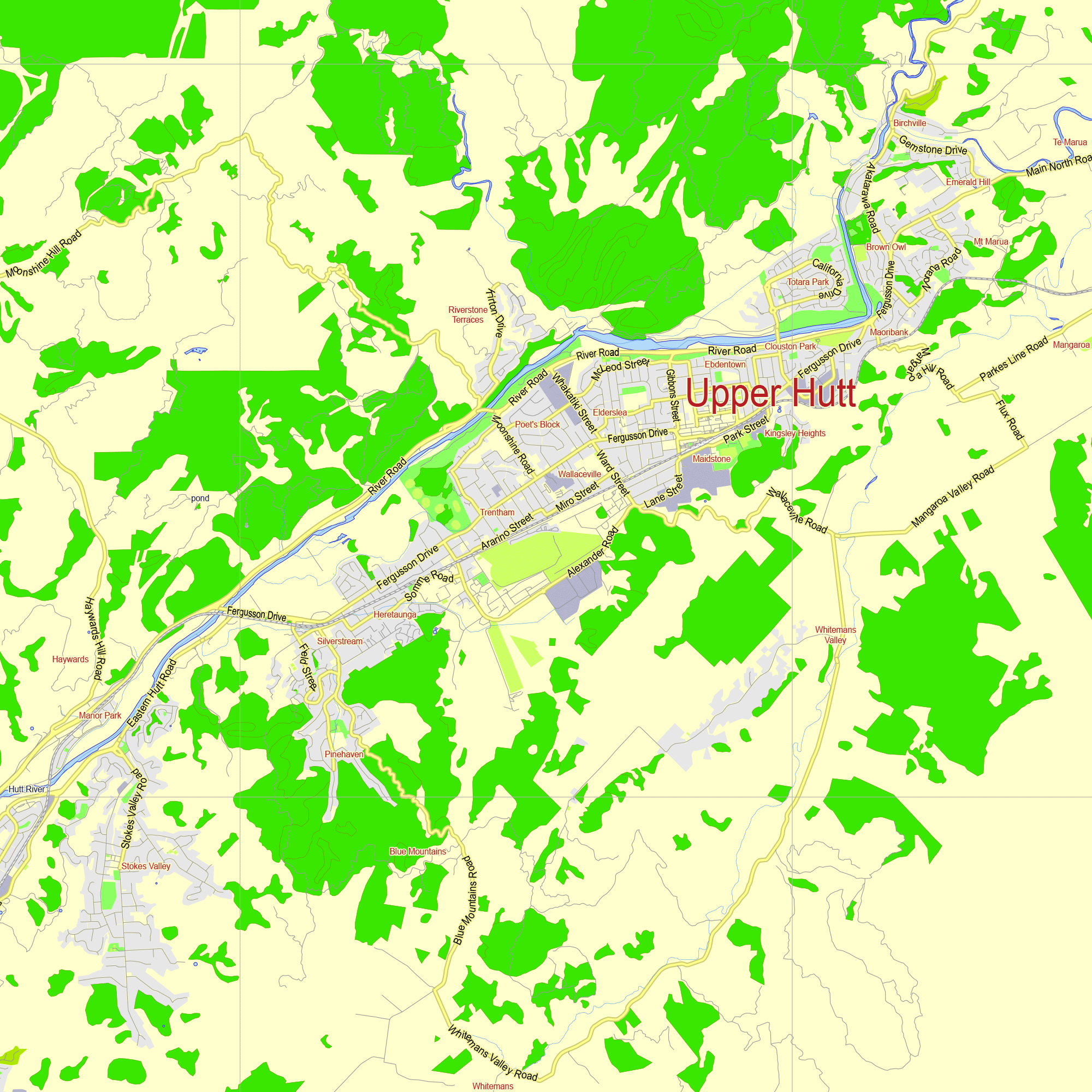 Wellington New Zealand editable layered PDF Vector Map