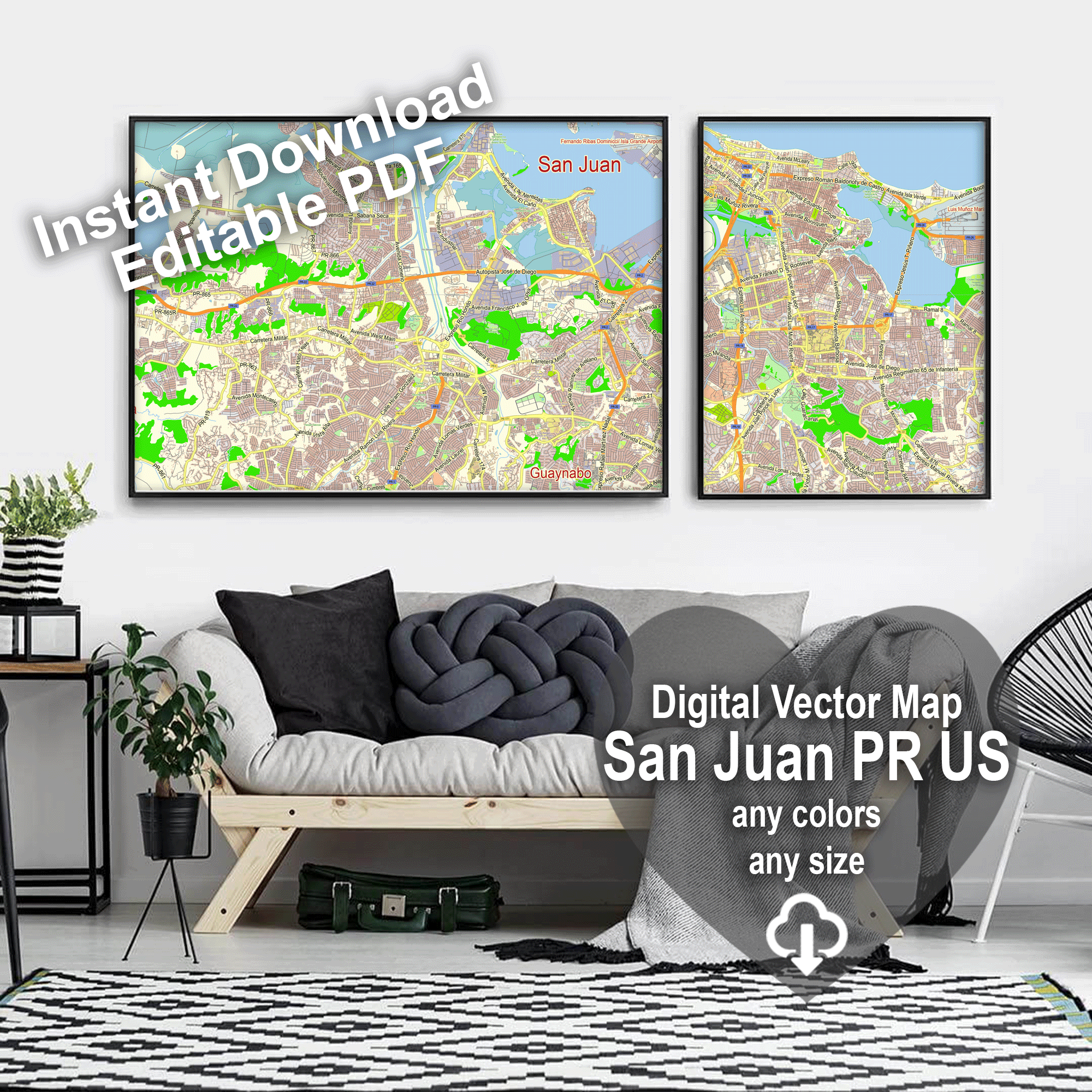 San Juan Puerto Rico US editable layered PDF Vector Map – Maps in ...