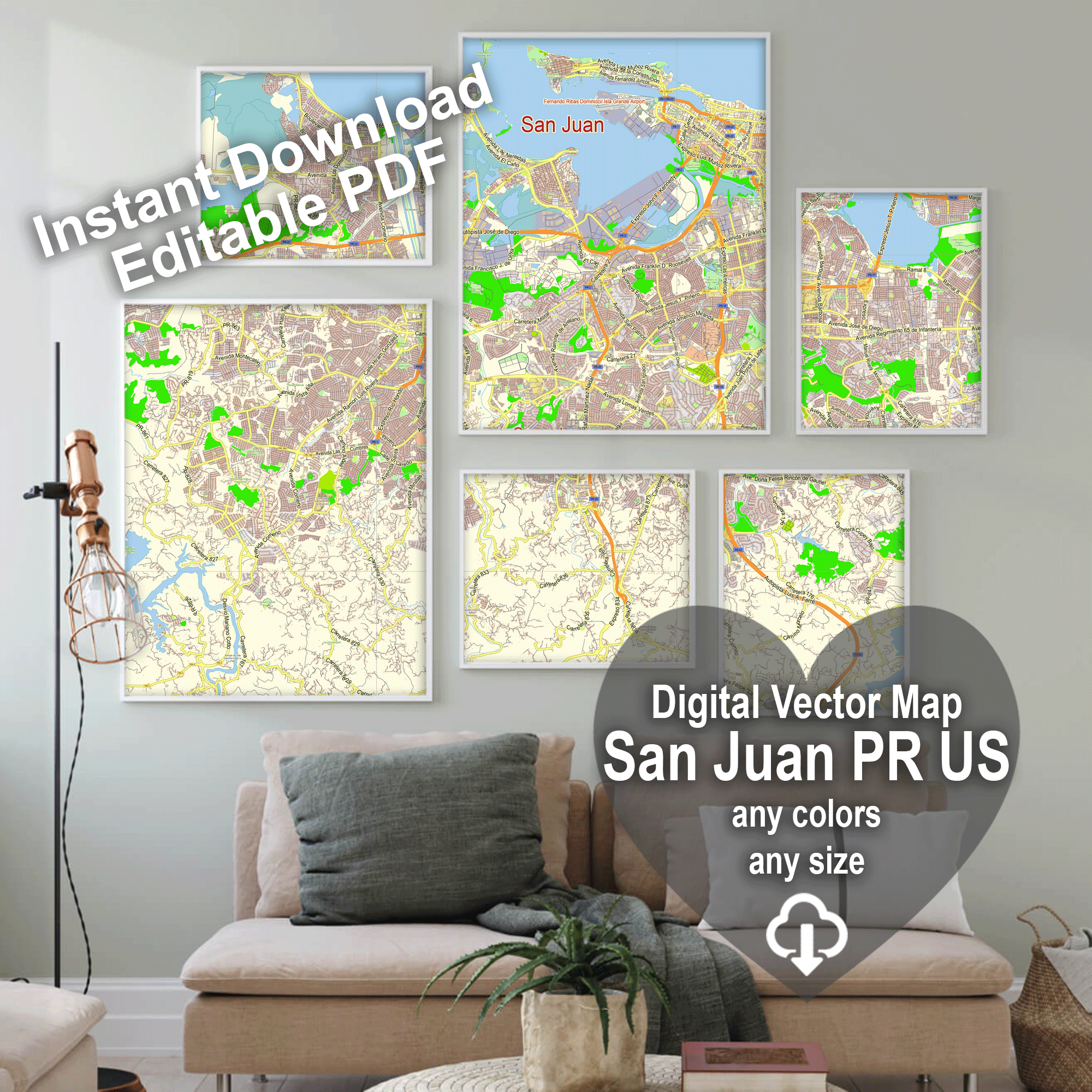 San Juan Puerto Rico US editable layered PDF Vector Map – Maps in ...