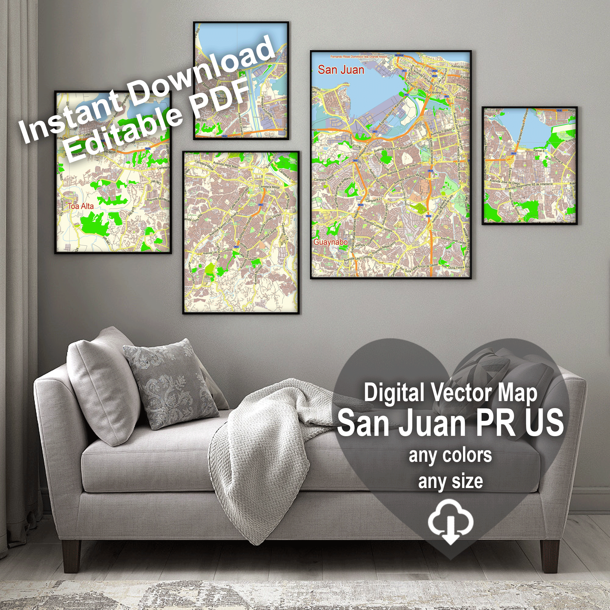 San Juan Puerto Rico US editable layered PDF Vector Map – Maps in ...