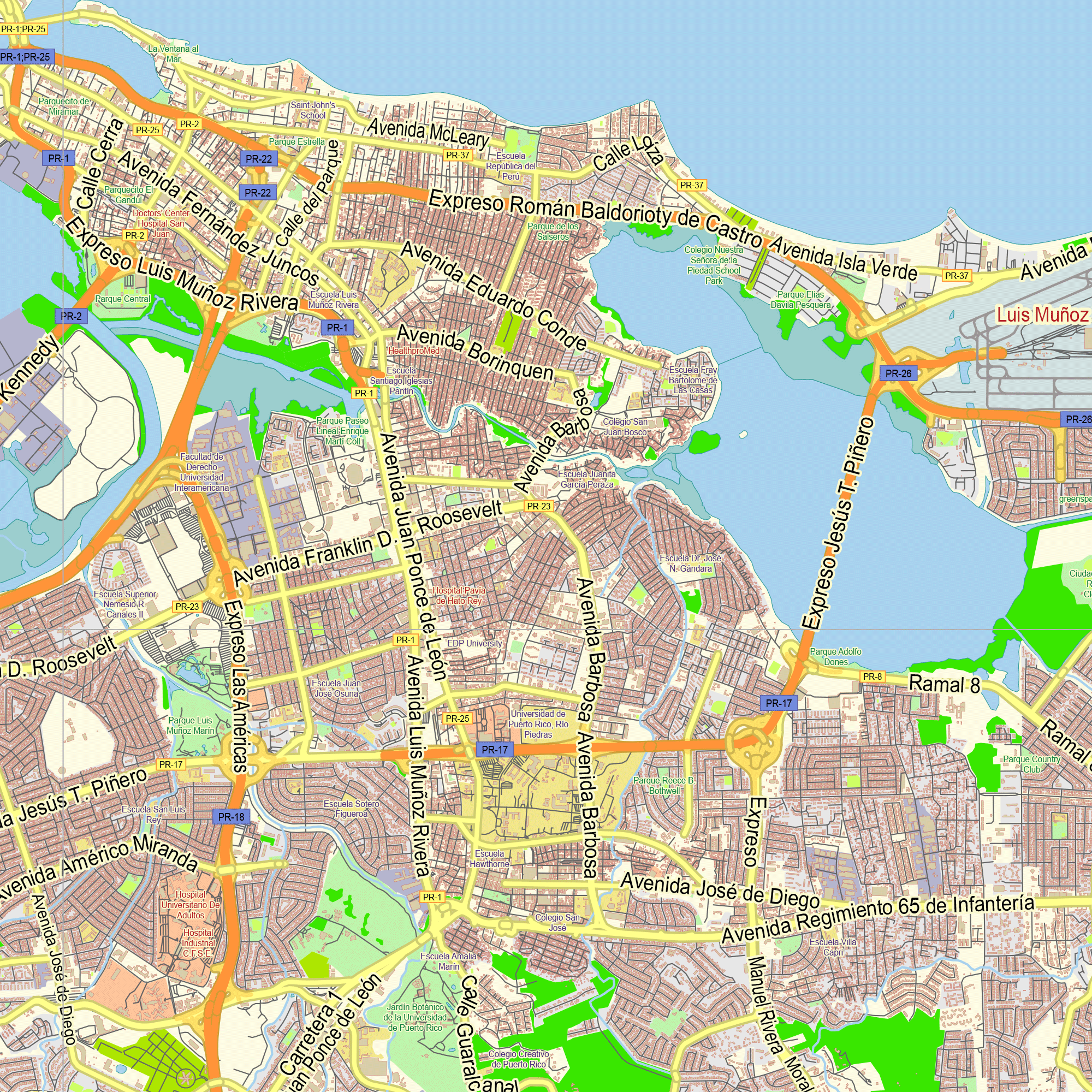 San Juan Puerto Rico US editable layered PDF Vector Map – Maps in ...