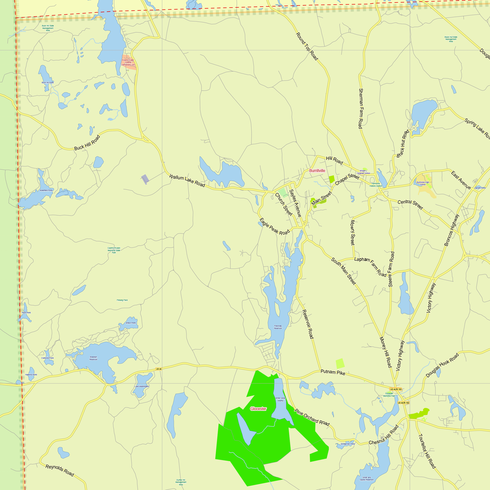 Rhode Island Full State US editable layered PDF Vector Map