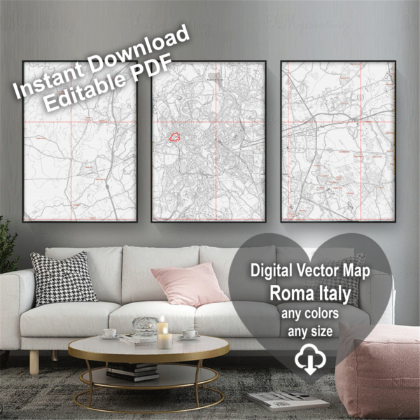 Roma Italy Map Vector City Plan Low Detailed (simple white) Street Map editable Adobe ...