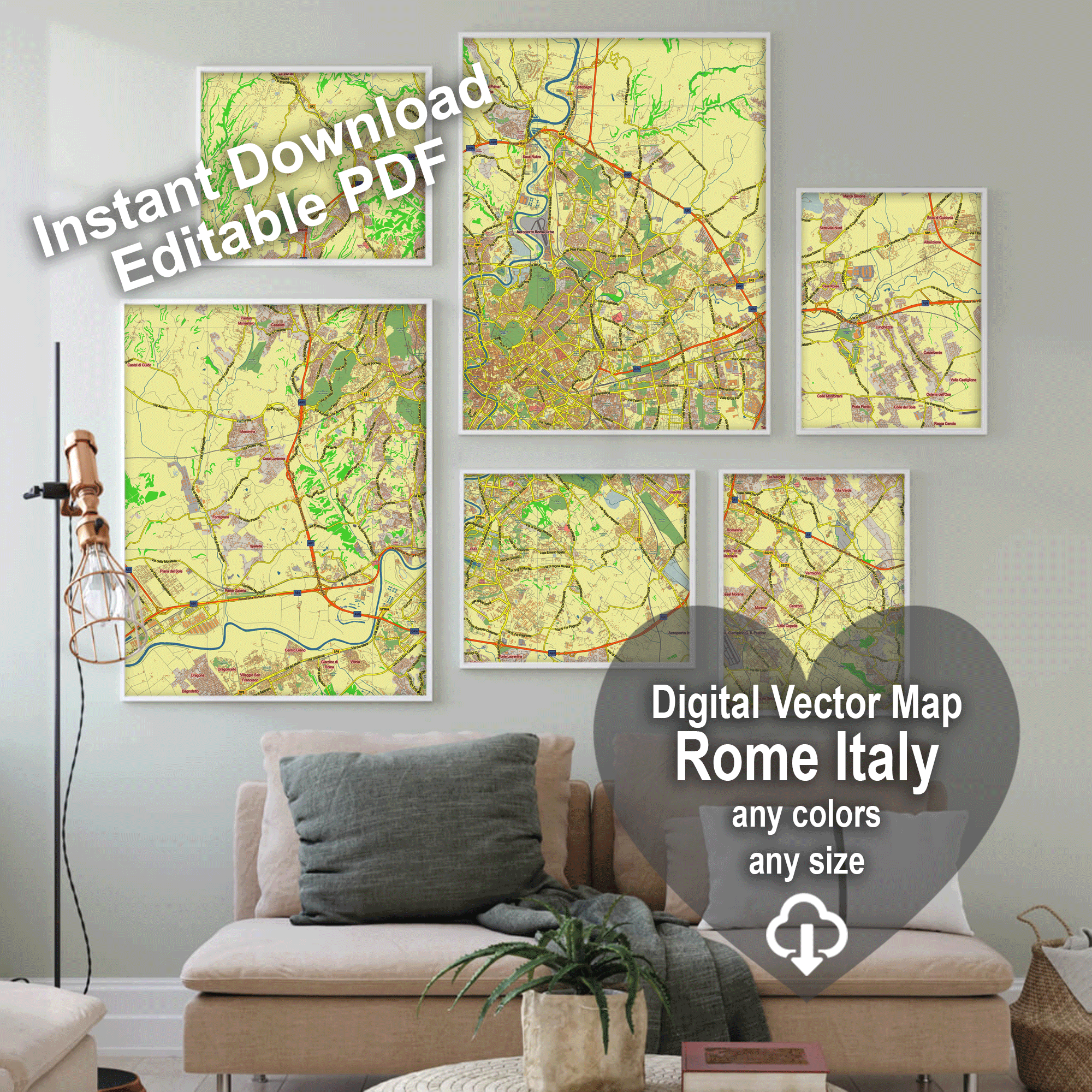 Rome Italy editable layered PDF Vector Map – Maps in Vector: Detailed ...