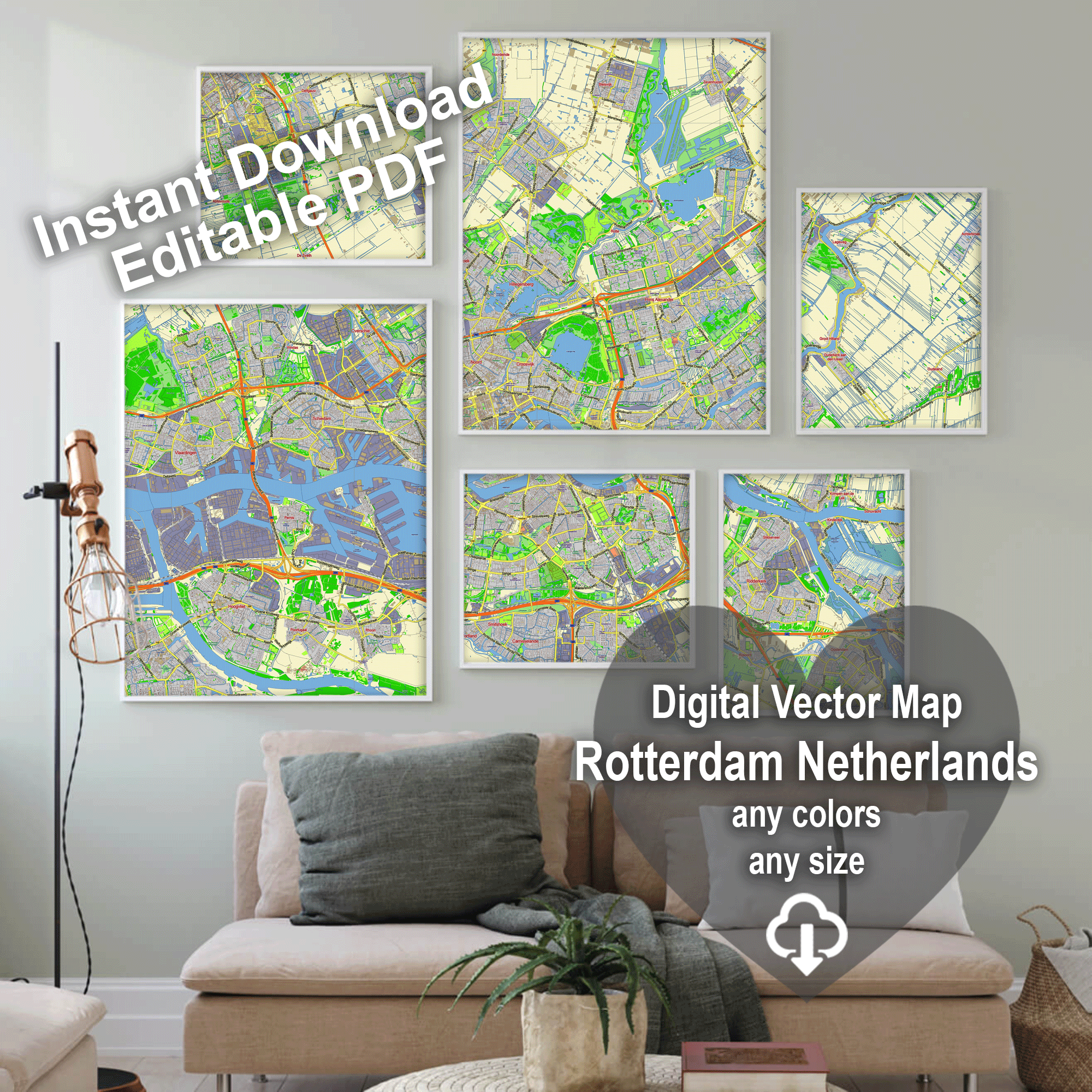 Rotterdam Netherlands editable layered PDF Vector Map – Maps in Vector ...