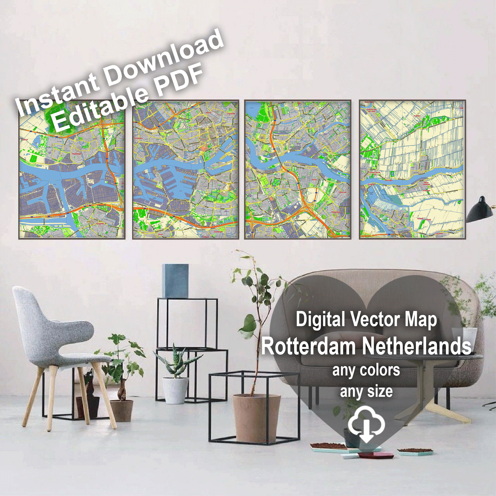 Rotterdam Netherlands editable layered PDF Vector Map – Maps in Vector ...