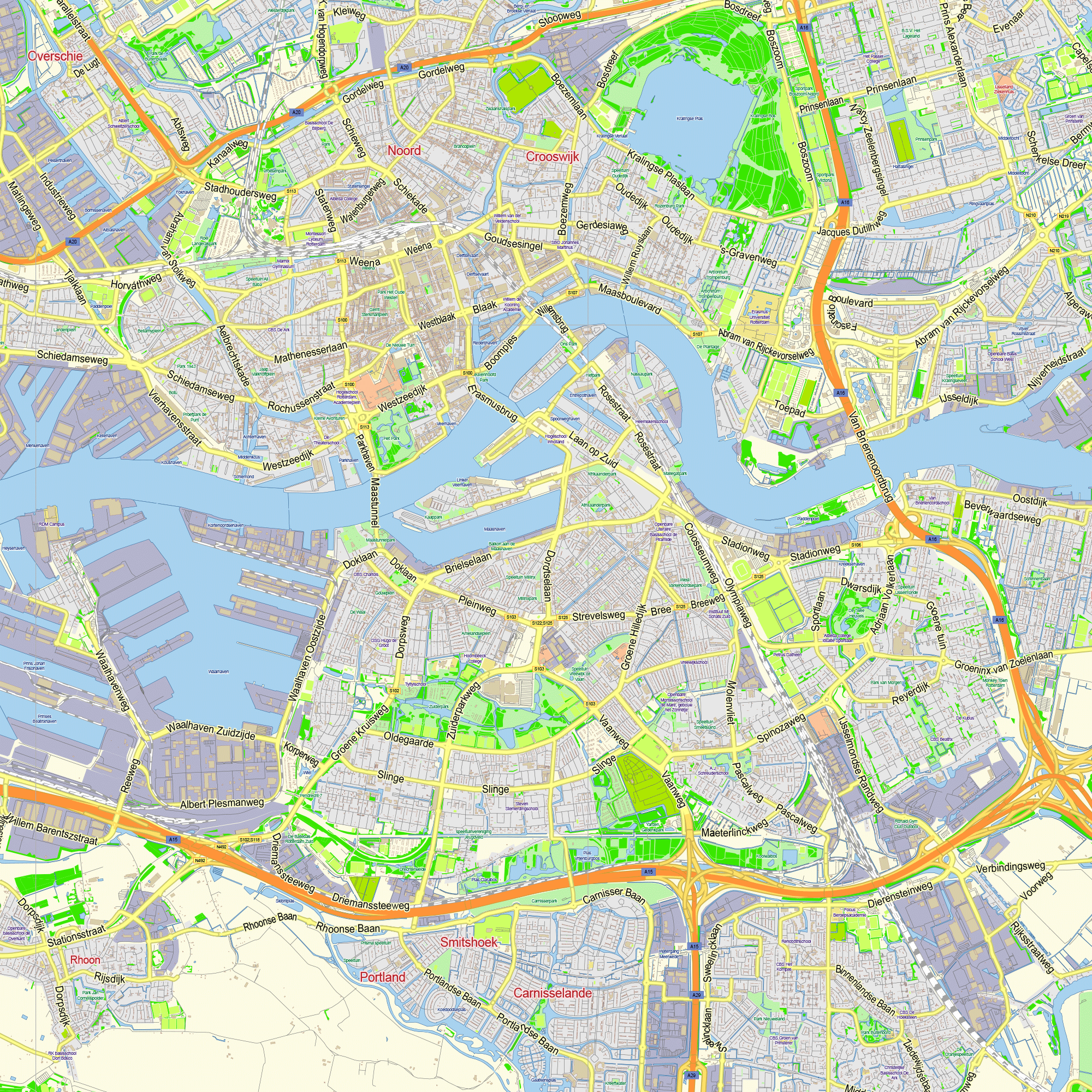 Rotterdam Netherlands editable layered PDF Vector Map – Maps in Vector ...