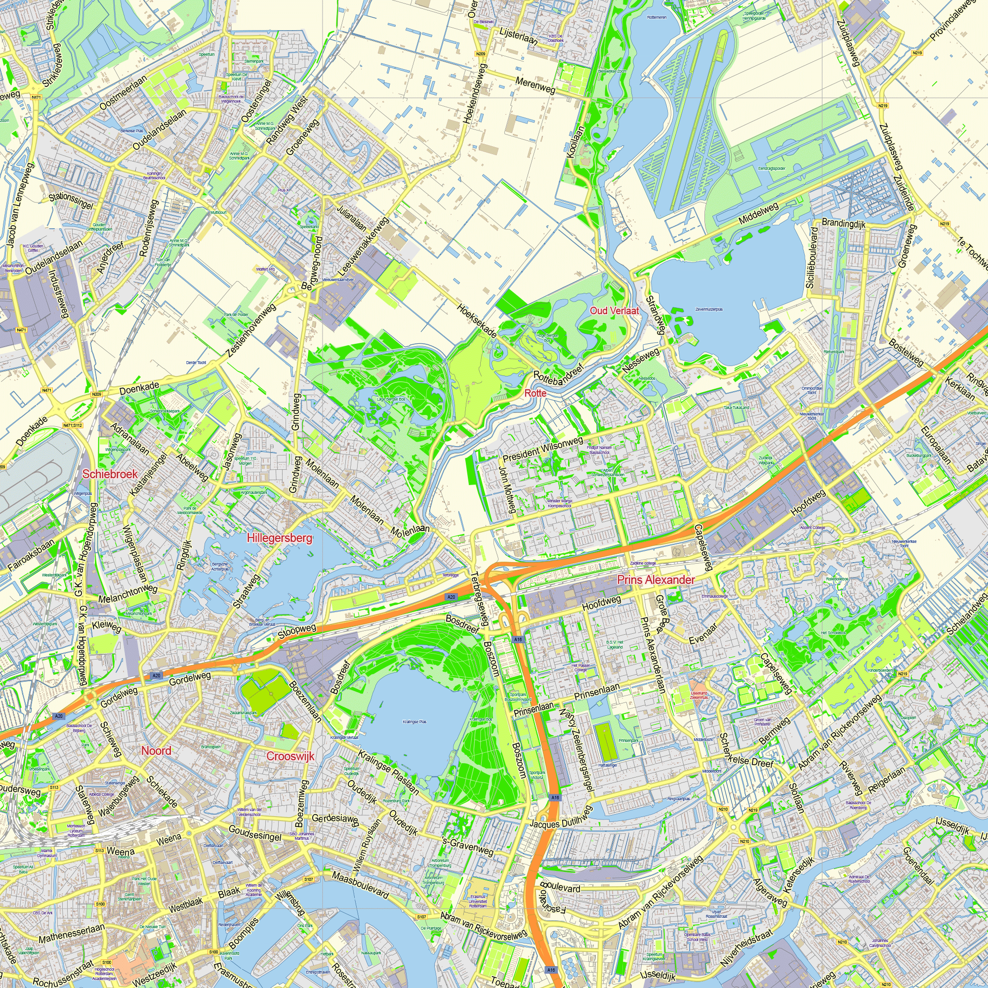Rotterdam Netherlands editable layered PDF Vector Map – Maps in Vector ...